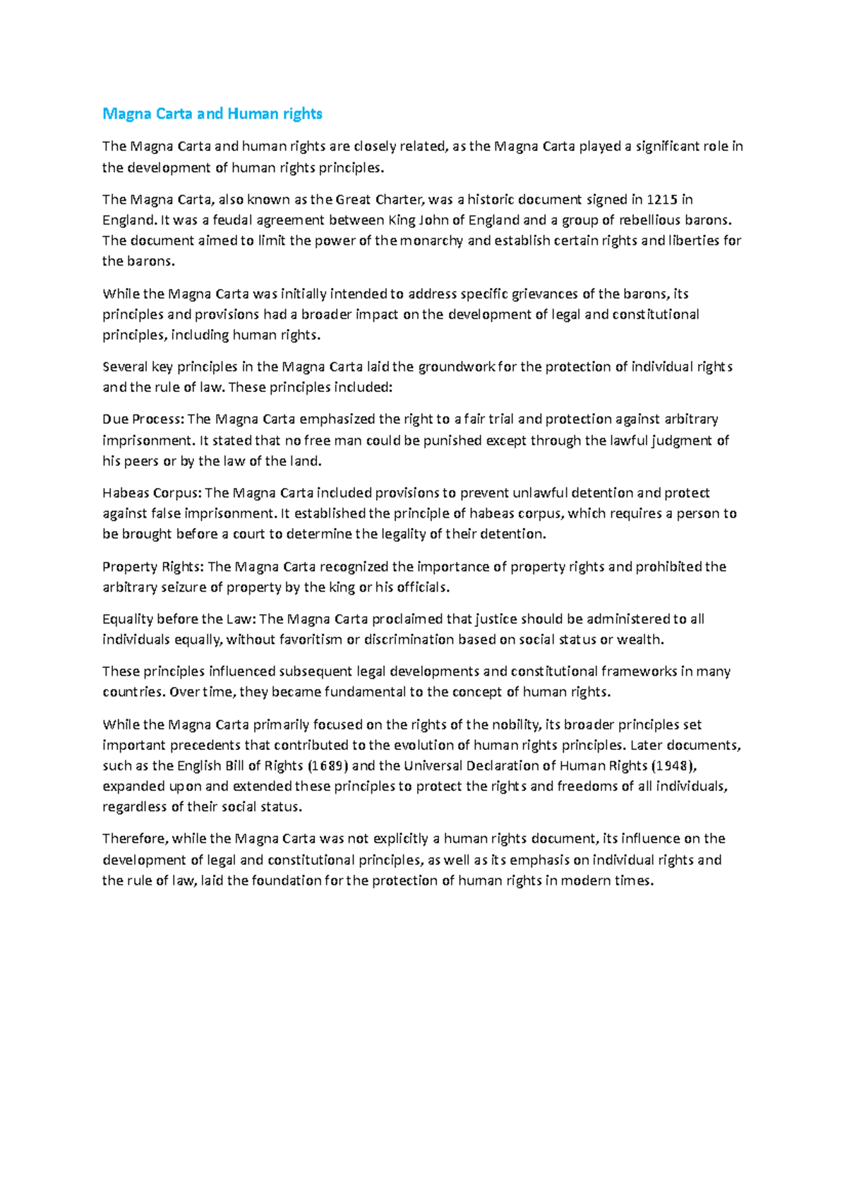 Magna Carta and Human rights - The Magna Carta, also known as the Great ...
