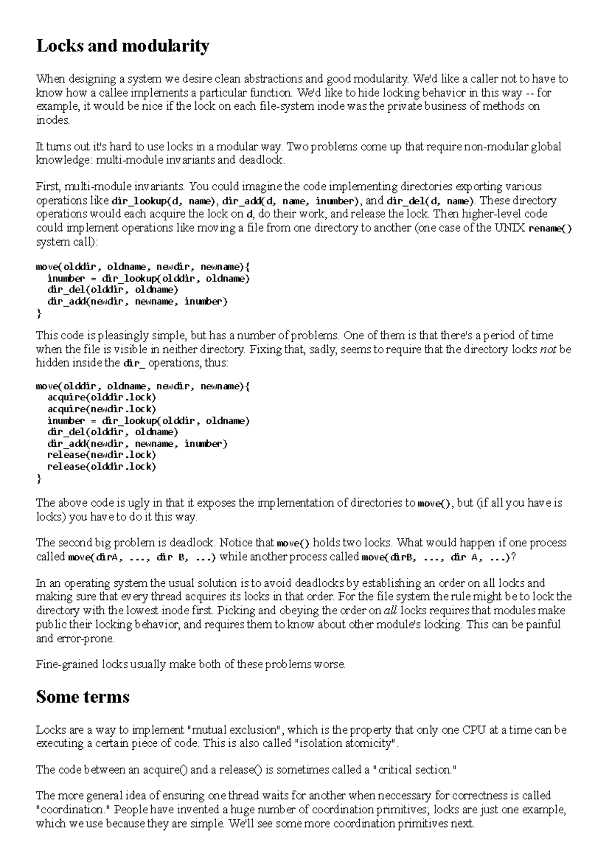 L23 - Operating Systems - Locks and modularity When designing a system ...