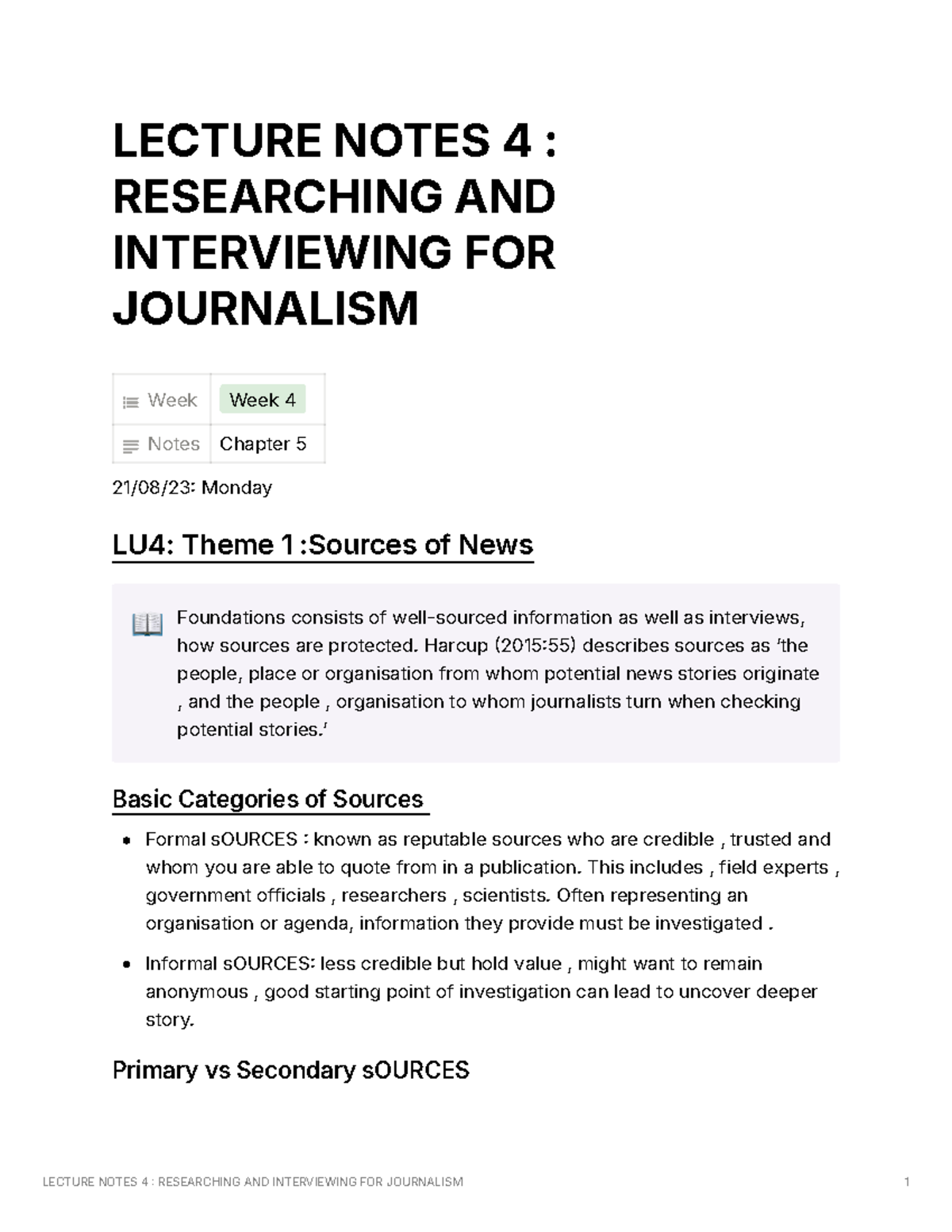 Lecture Notes 4 Researching AND Interviewing FOR Journalism - LECTURE ...