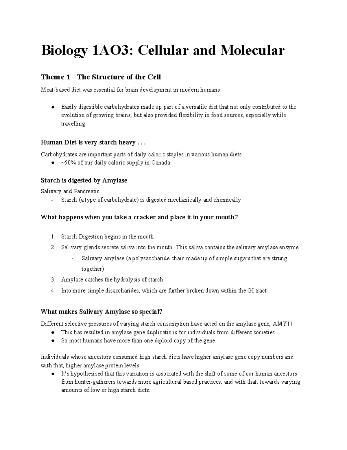 Biology 1A03 - theme 1 to theme 3 lecture plus module notes - Biology 1 ...