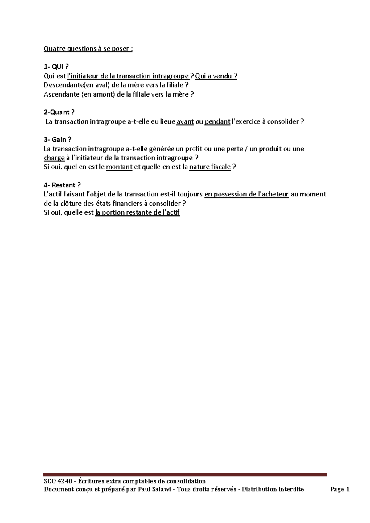 Gain terrain - SCO 4240 - Écritures extra comptables de consolidation ...