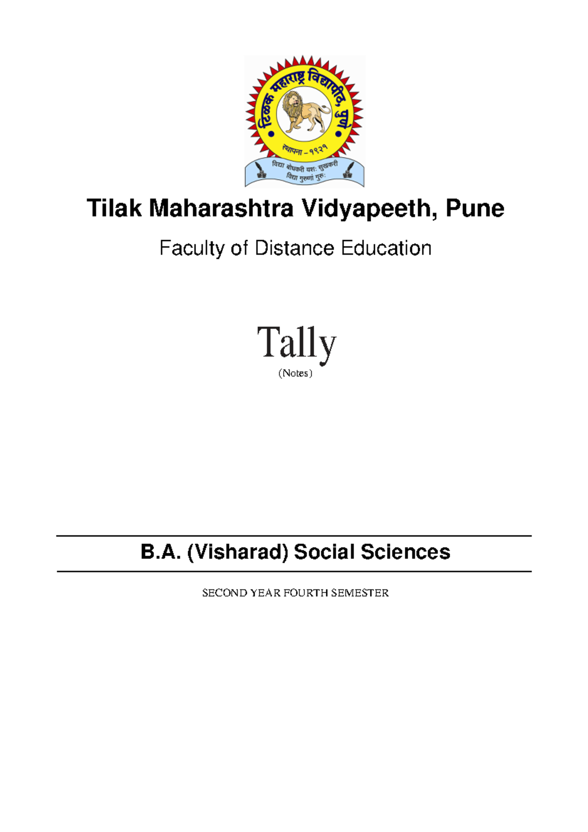 TMV BA Tally ERP-9 - Tilak Maharashtra Vidyapeeth, Pune Faculty of ...