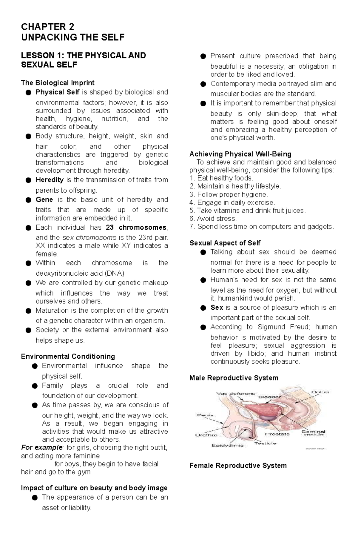 UTS Handout Chapter 2 - For educational purposes - UNPACKING THE SELF LESSON 1: THE PHYSICAL AND ...