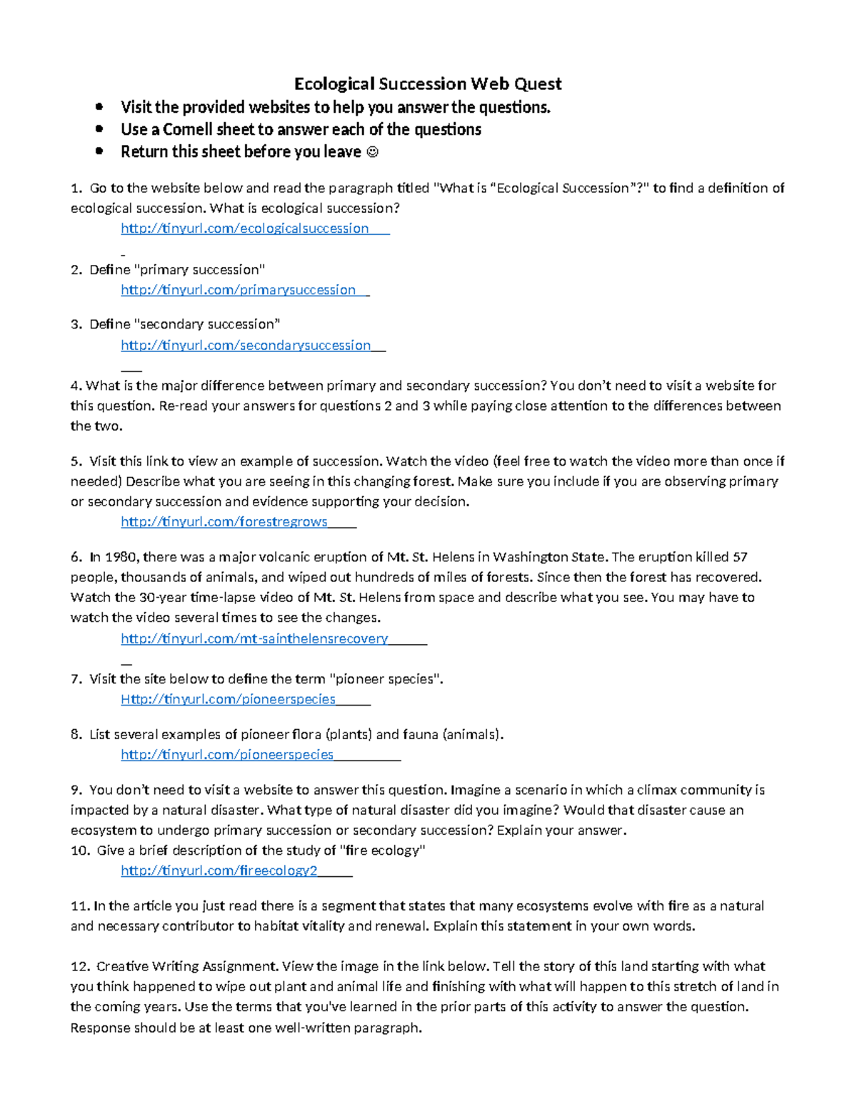 Ecological succession web quest - Ecological Succession Web Quest Visit ...