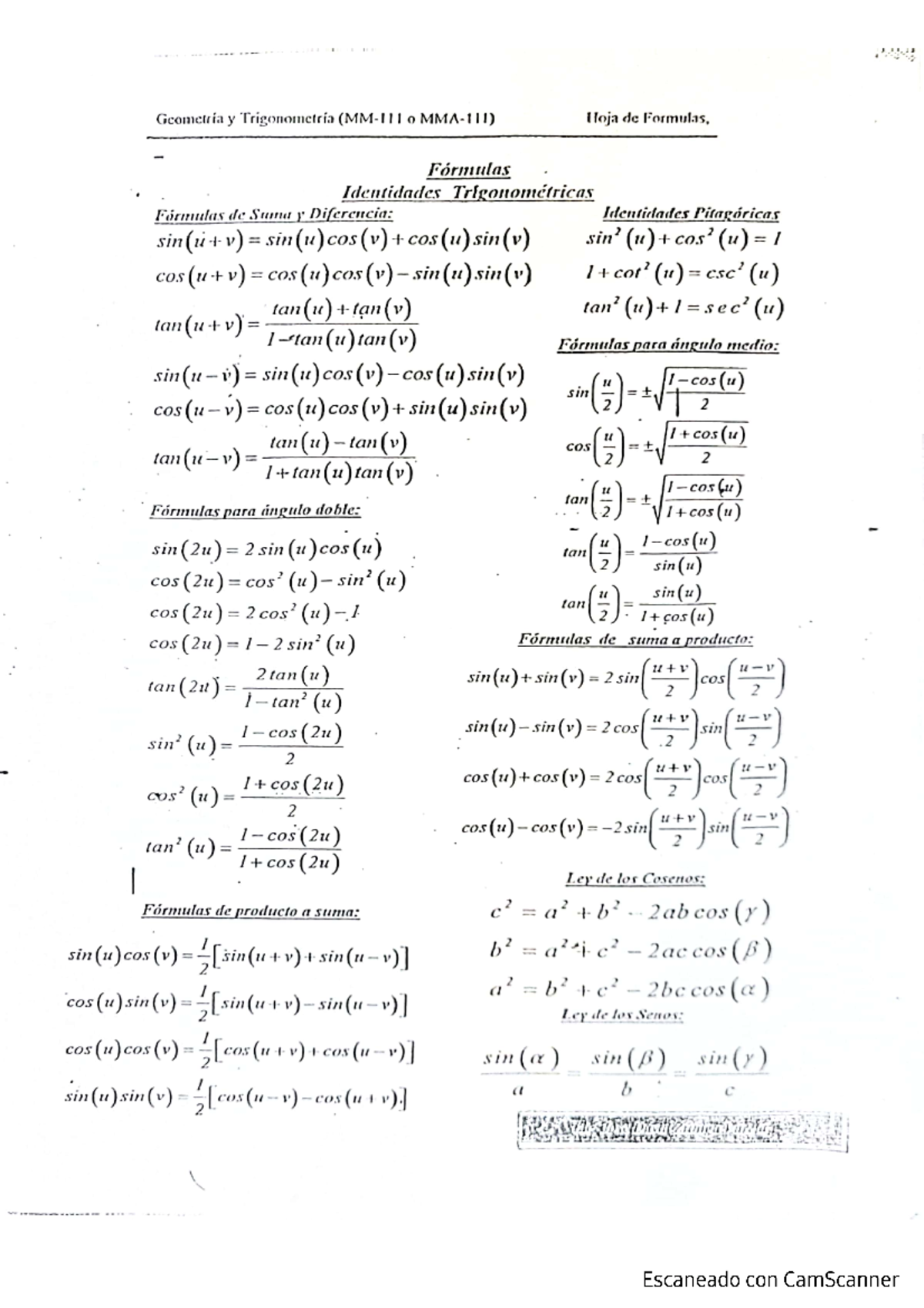 Formulario - Calculo 2 - Studocu
