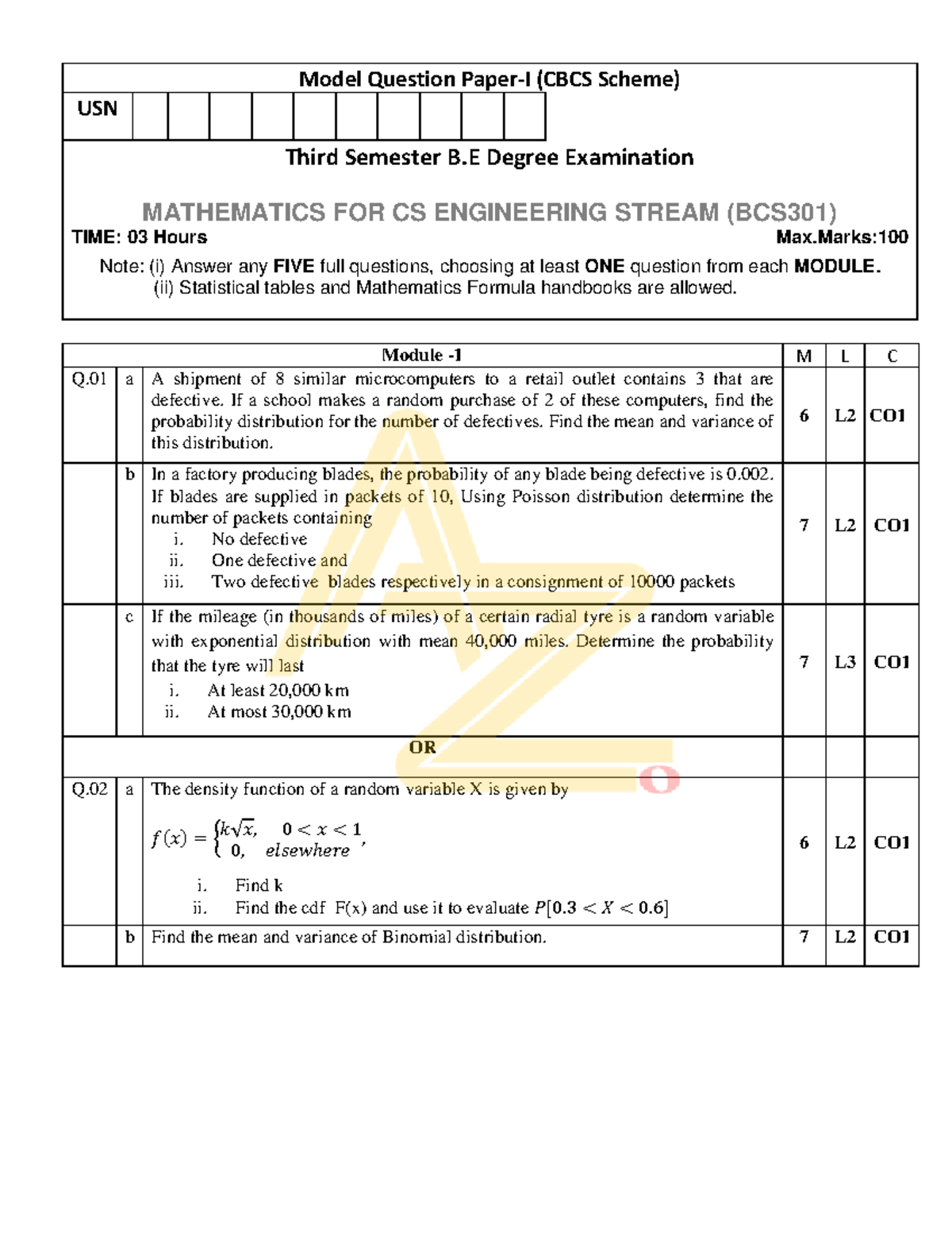BCS301 MQP1@Az Documents - Model Question Paper-I (CBCS Scheme) USN ...