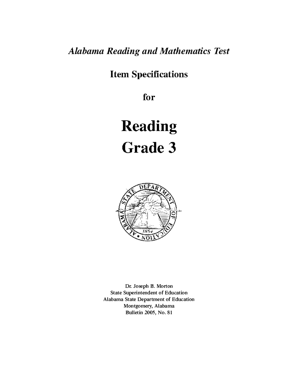 Reading Gr3 - Alabama Reading and Mathematics Test Item Specifications ...