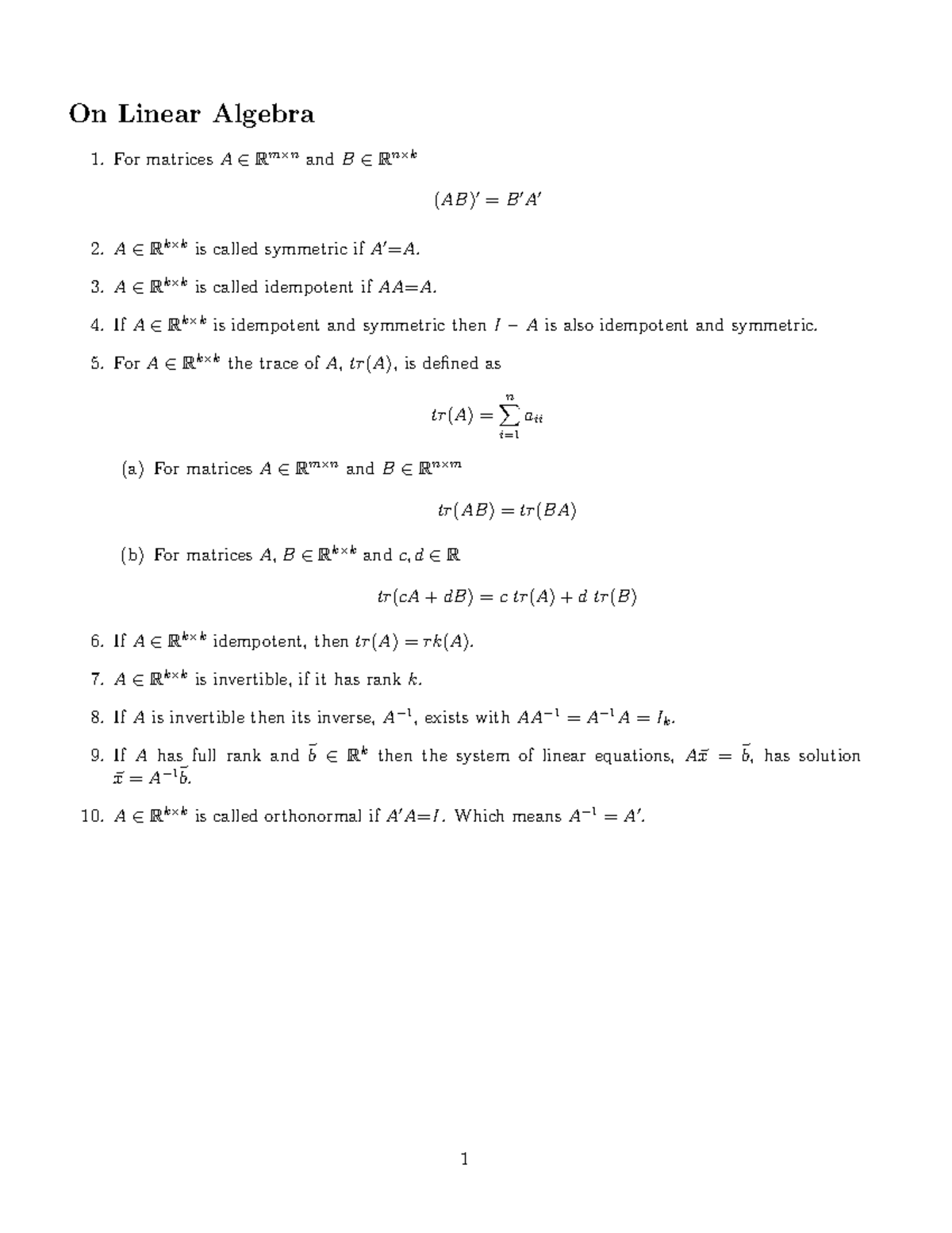 Lecture notes, lecture linalg - On Linear Algebra 1. For matrices A and ...