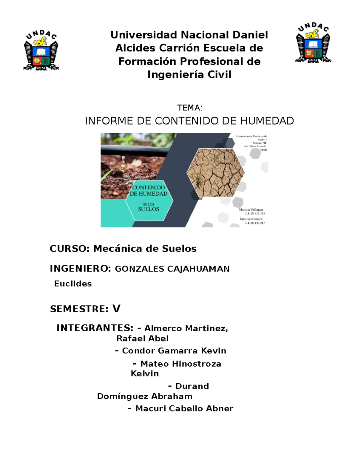 Informe Contenido DE Humedad - Universidad Nacional Daniel Alcides ...