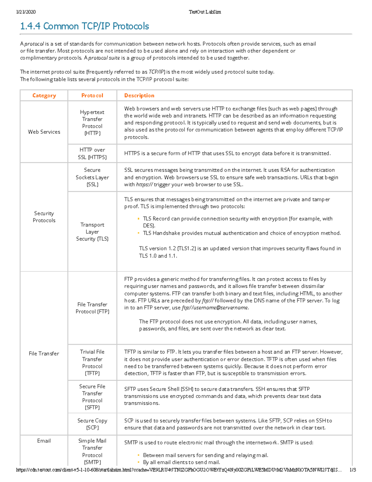 Test Out Lab Sim 1 - A protocol is a set of standards for communication ...