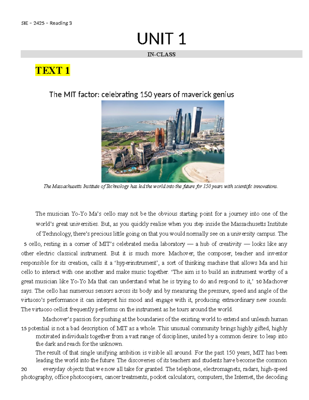 NNA - Read 3 - Supplementary Material - U1-4 - UNIT 1 IN-CLASS TEXT 1 ...