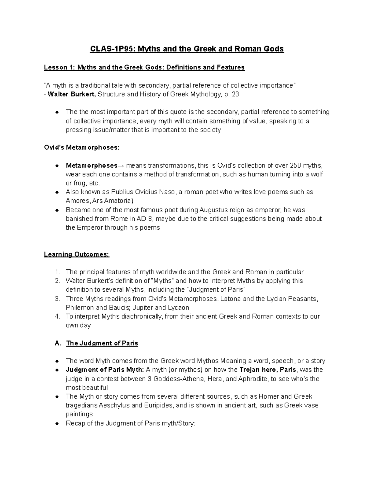 CLAS-1P95 Myths and the Greek and Roman Gods - CLAS-1P95: Myths and the ...