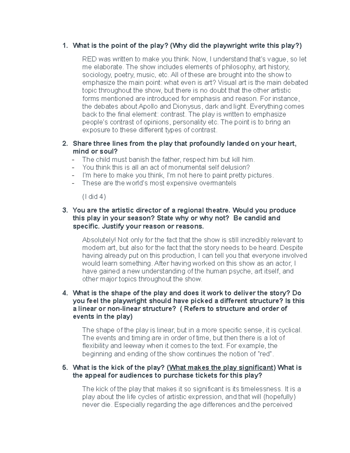 RED Analysis - What is the point of the play? (Why did the playwright ...