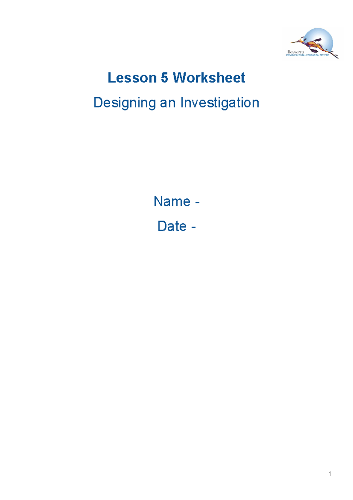 Lesson 5 worksheet -Designing an investigation - Lesson 5 Worksheet ...