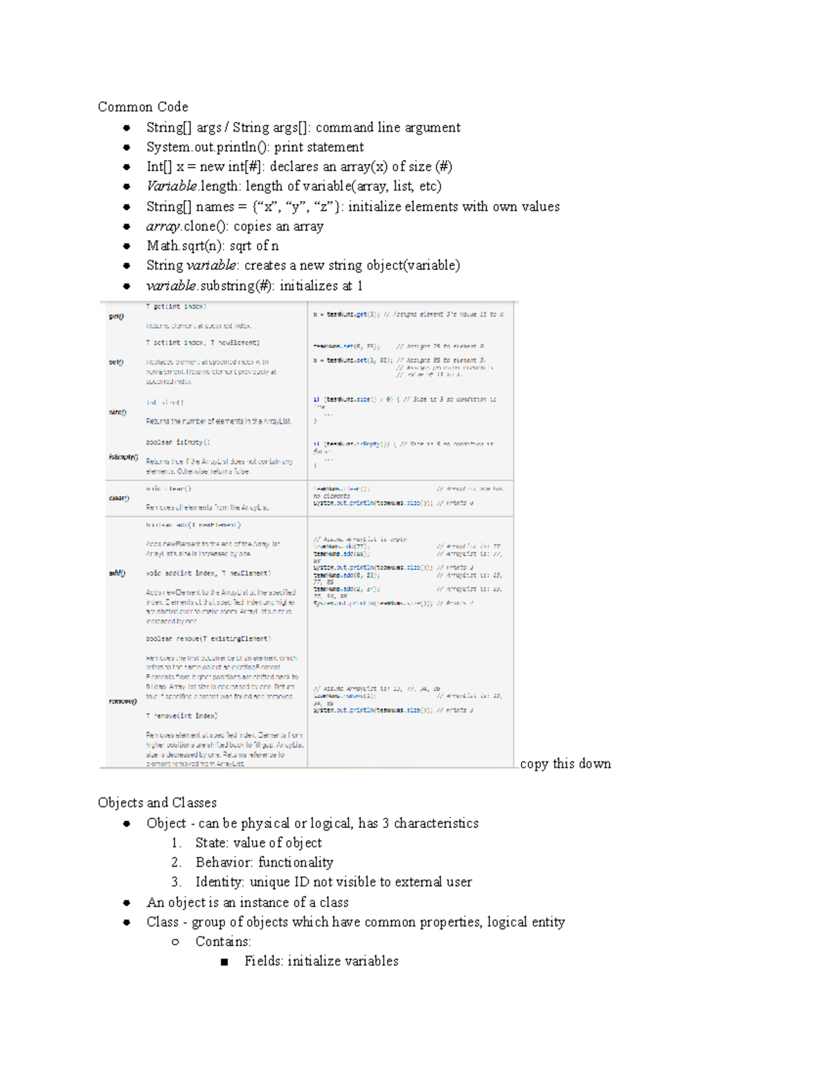 Java Notes - Professor: Zumrut Ackam-Kibis - Common Code String[] args ...