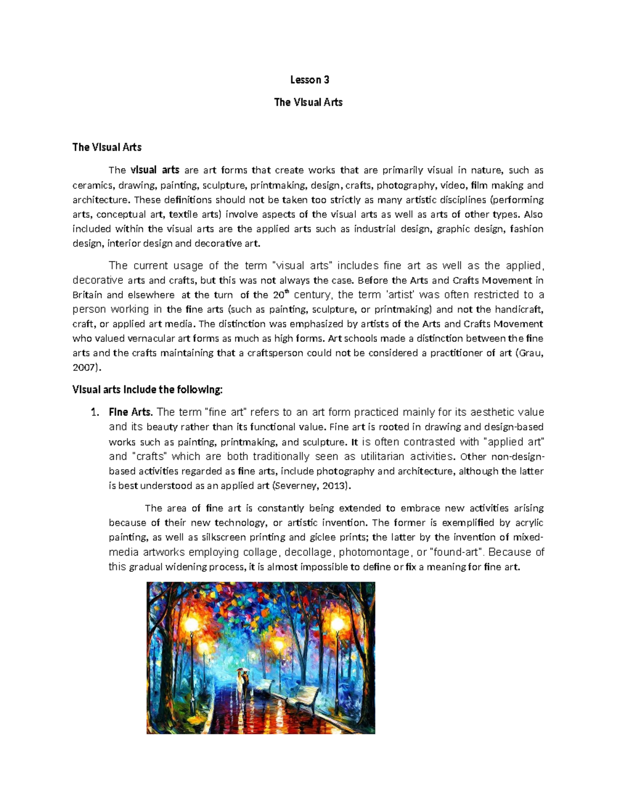 Art Appreciation lesson 3 - Lesson 3 The Visual Arts The Visual Arts ...