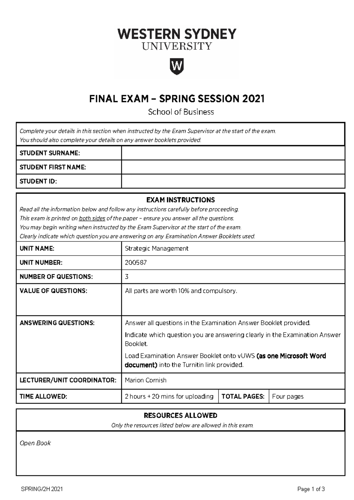 Practice Exam Paper - SPRING/2H 2021 Page 1 of 3 FINAL EXAM – SPRING ...