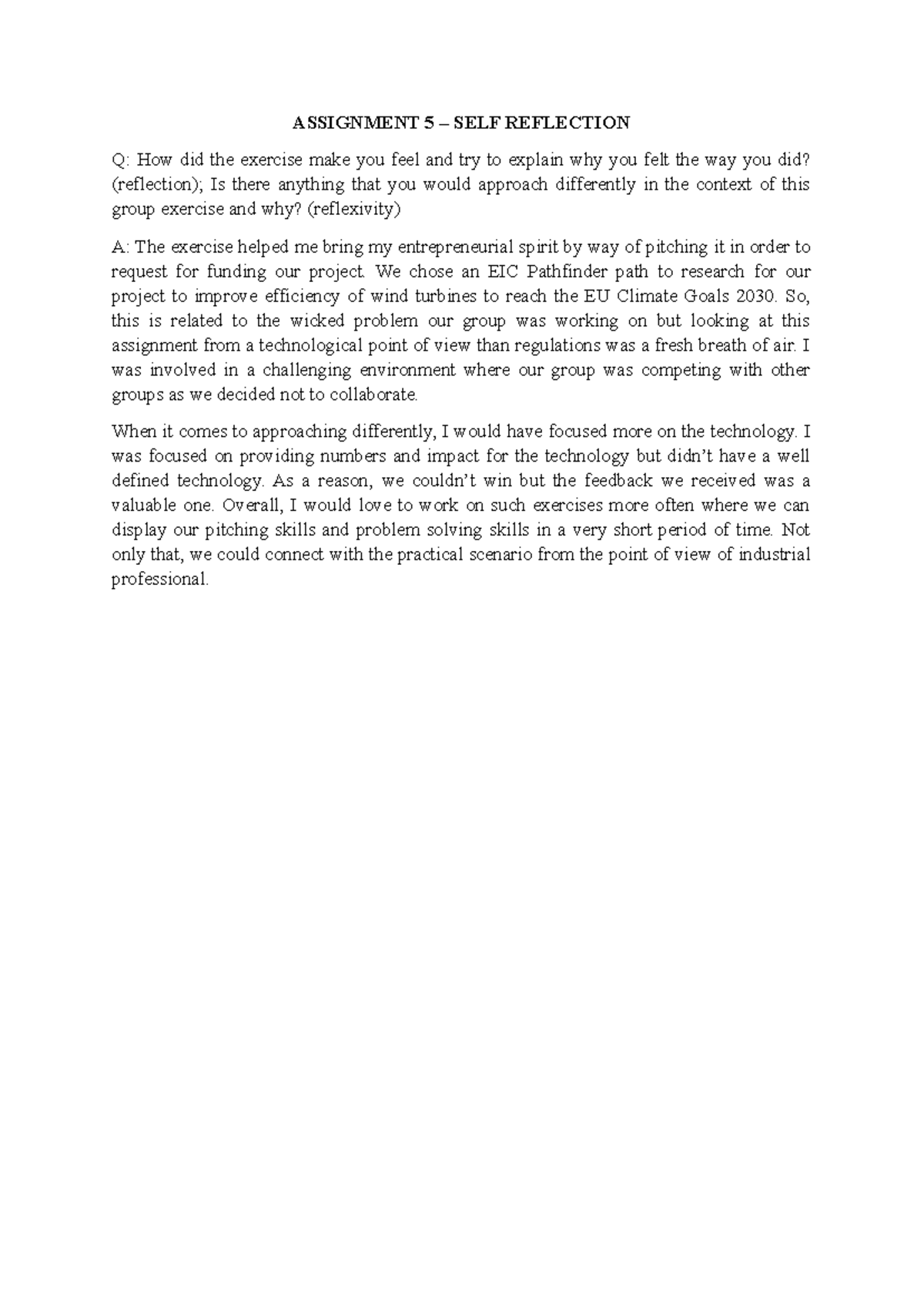 Assignment 5 - Self Reflection 5 - ASSIGNMENT 5 – SELF REFLECTION Q ...