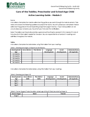 Active Learning Guide NURS235 01-2 - Active Learning Guide: Modules 1- Active Learning Guide ...