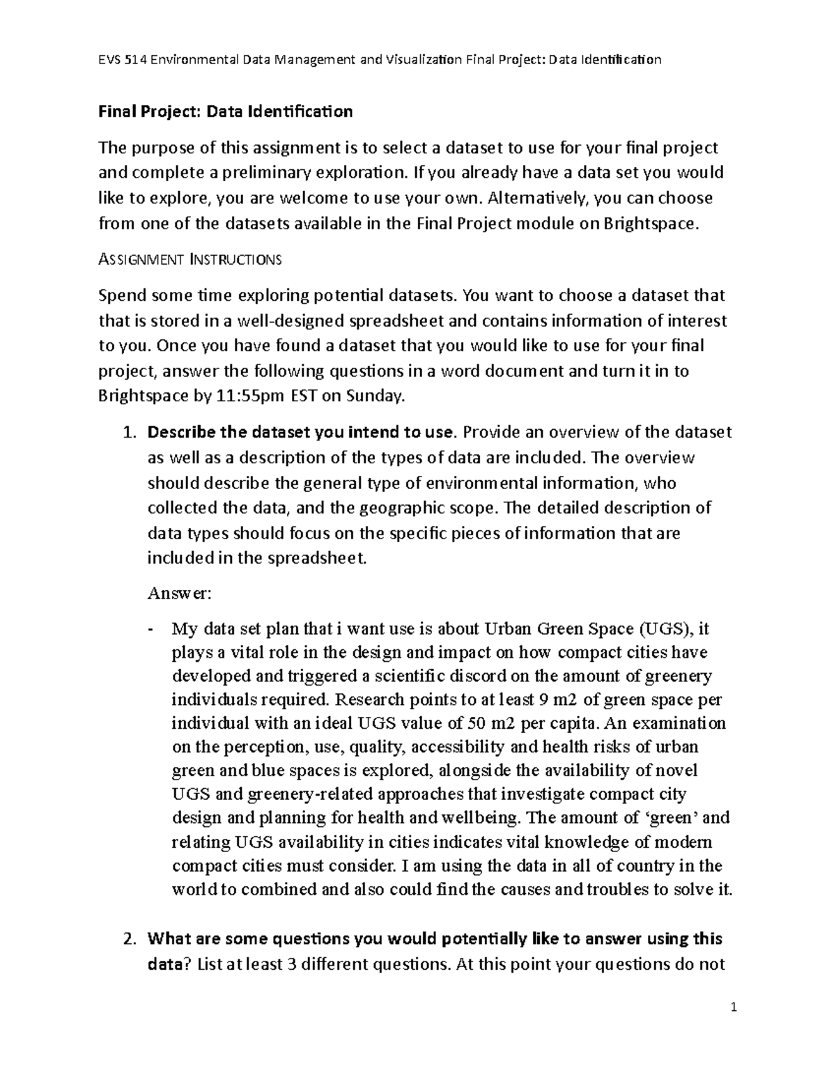 Final Project Data Identification Fayad - EVS 514 Environmental Data Management and ...