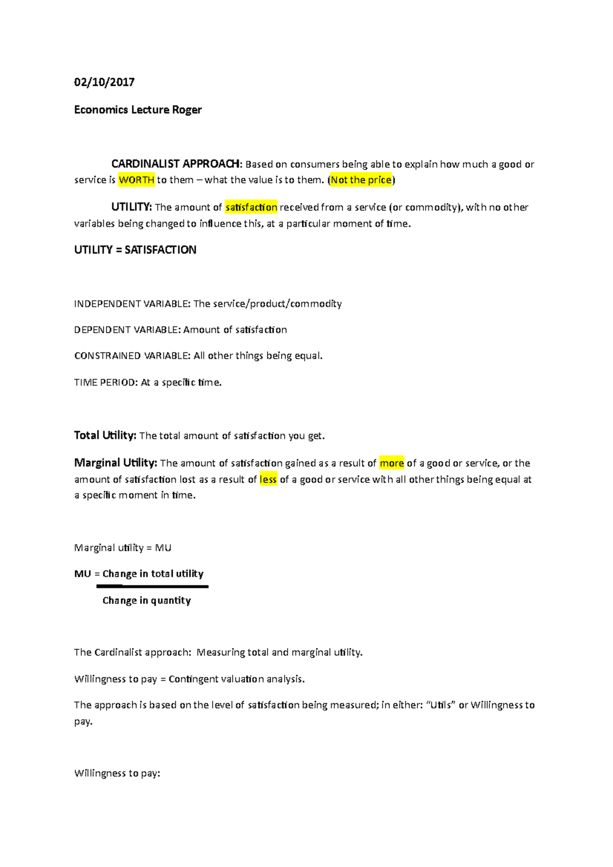 Economics Lecture - Utility: Cardinalist Approach - 02/10/2017 ...