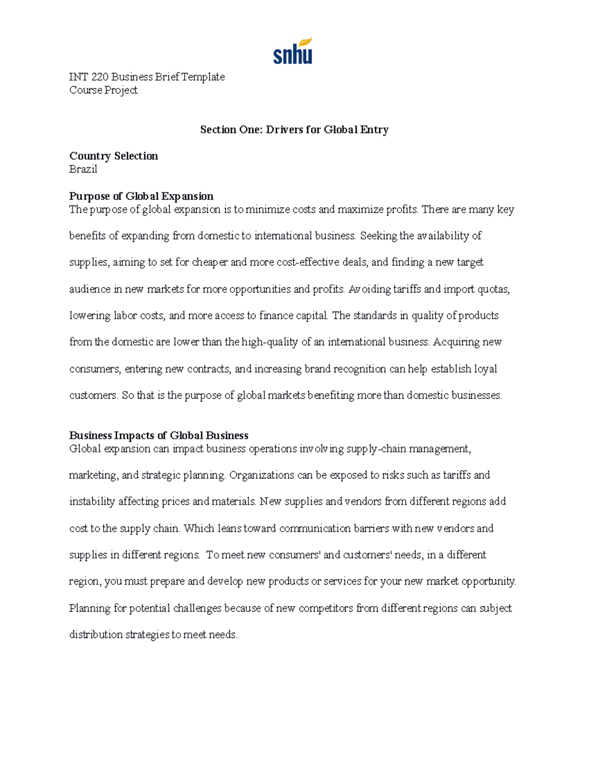 INT 220 Business Brief Template 1 - finish - Copy - INT 220 Business ...