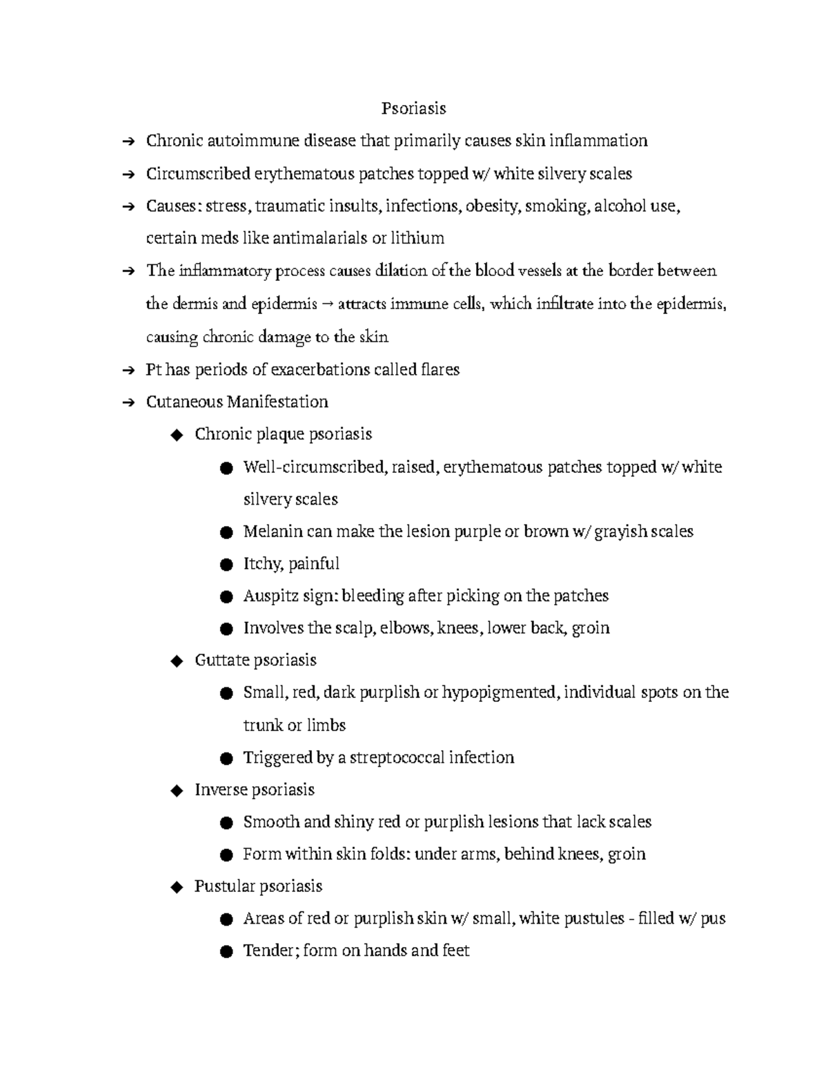 Psoriasis - notes - Psoriasis Chronic autoimmune disease that primarily ...