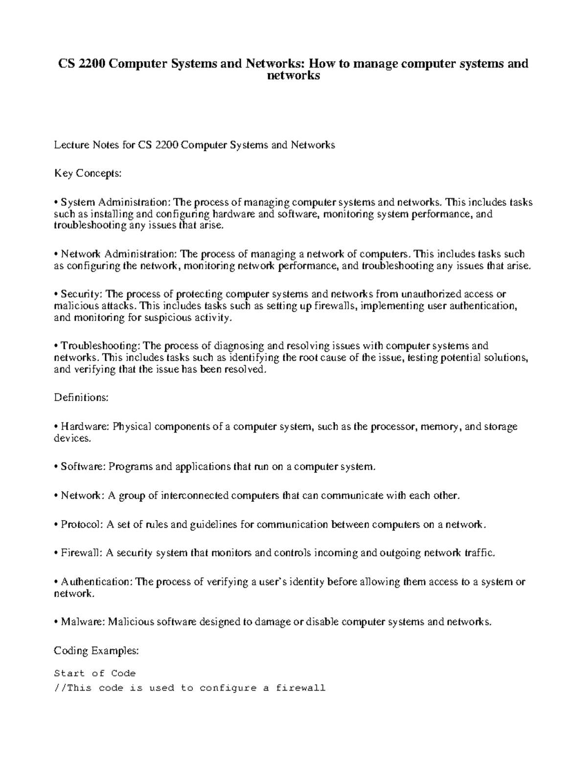 CS 2200 Computer Systems and Networks - How to manage computer systems and networks - CS 2200 ...