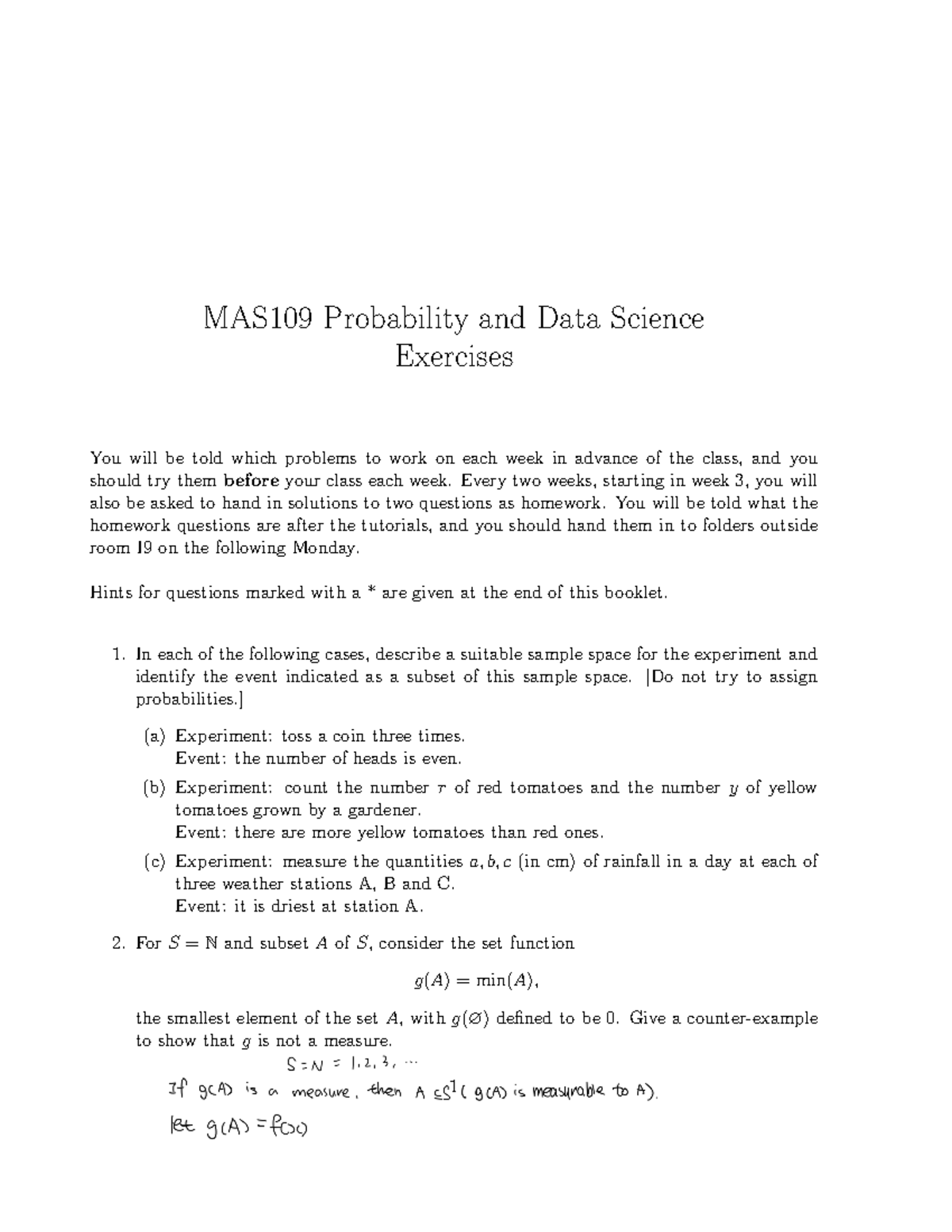 Exercises - MAS109 - MAS109 Probability and Data Science Exercises You ...