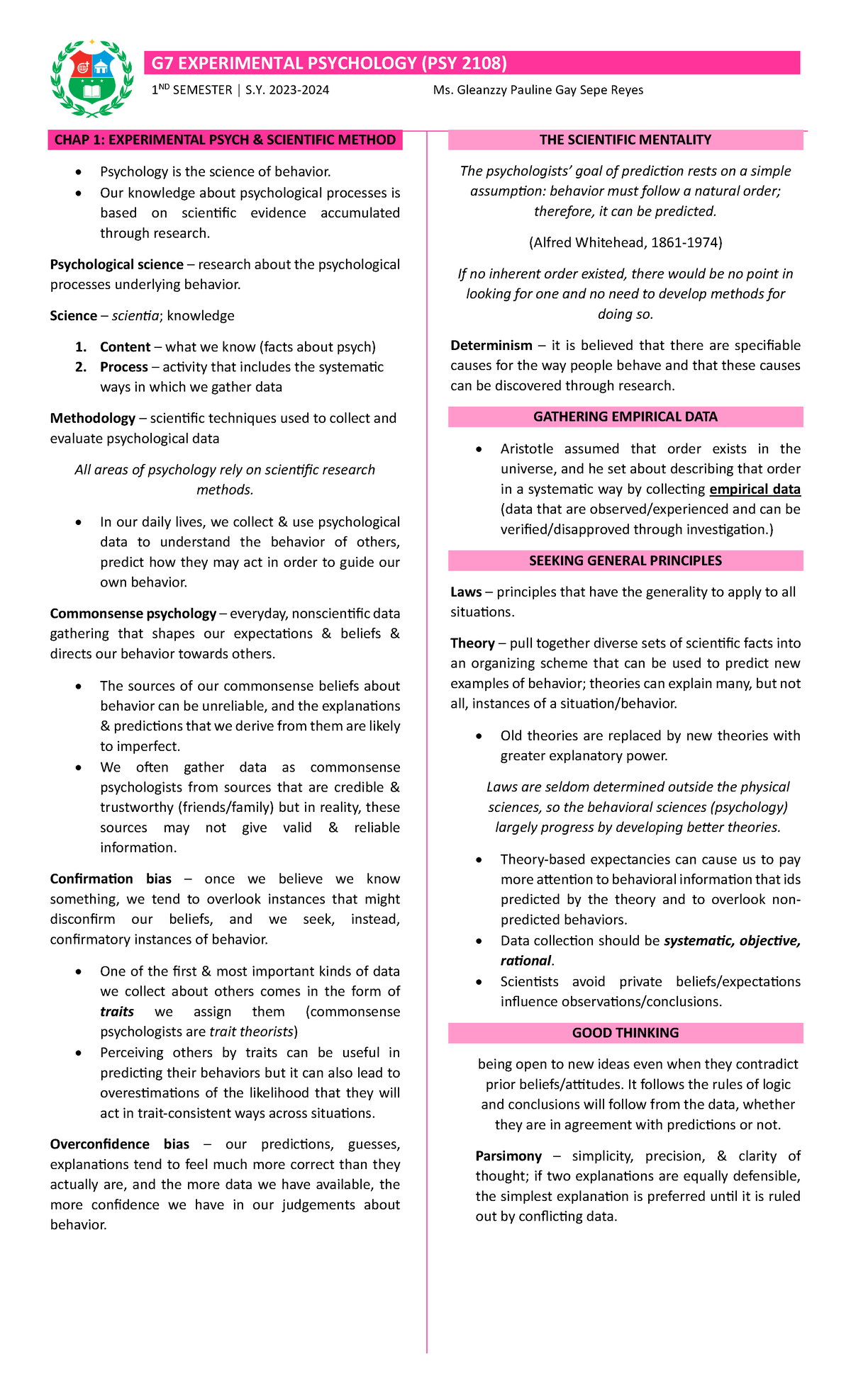 Exp-notes - Notes - 1 ND SEMESTER │ S. 2023- 2024 Ms. Gleanzzy Pauline ...