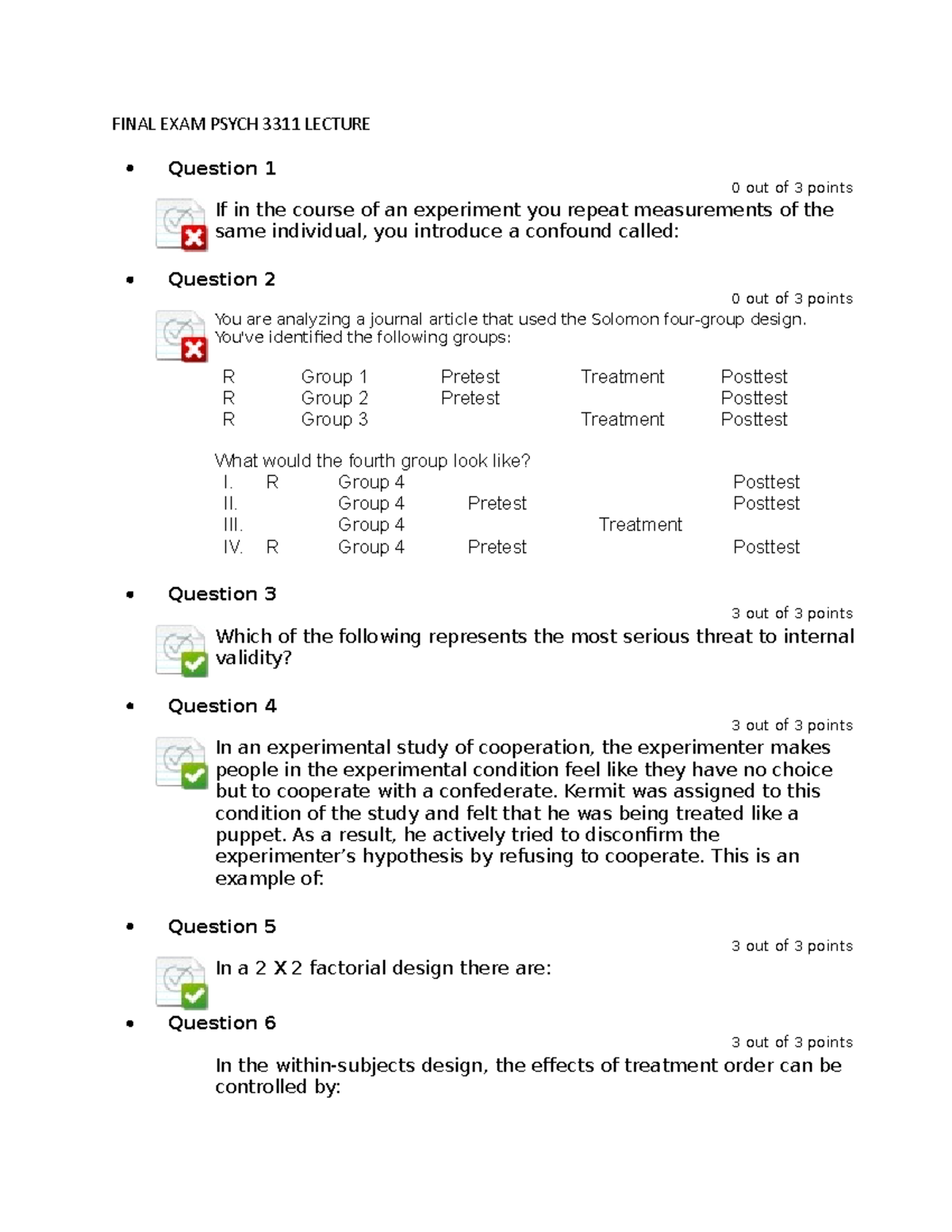 Final EXAM Psych 3311 Lecture - FINAL EXAM PSYCH 3311 LECTURE Question ...