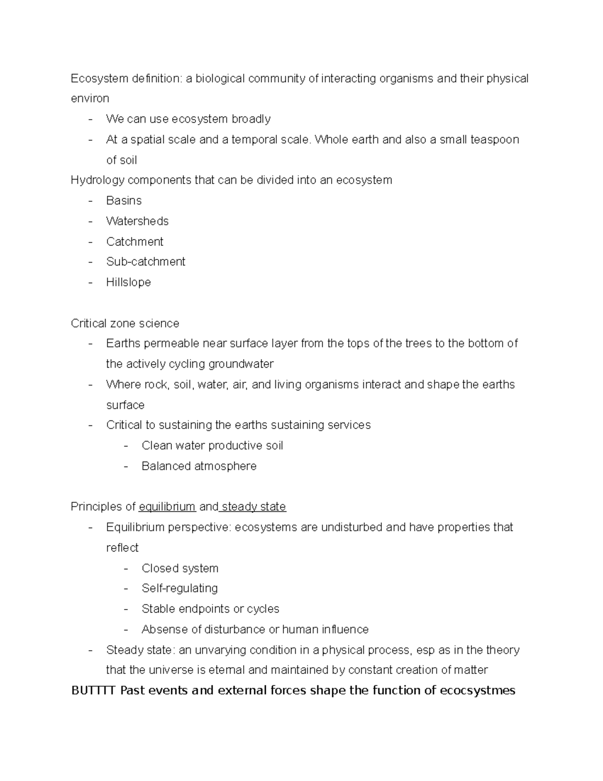 Eocsystem week 2 - ecosystem definition. hydrology components. critical ...