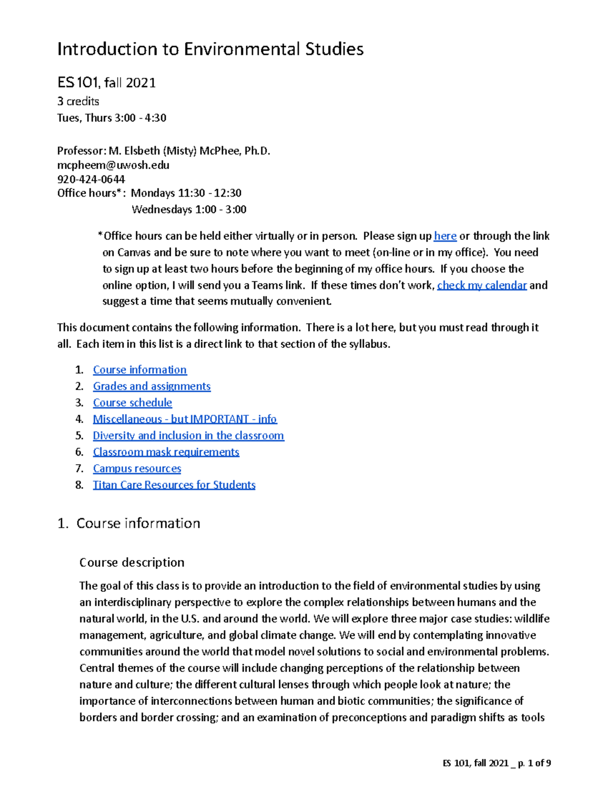 ES 101 syllabus text 2021 fall - Introduction to Environmental Studies ...