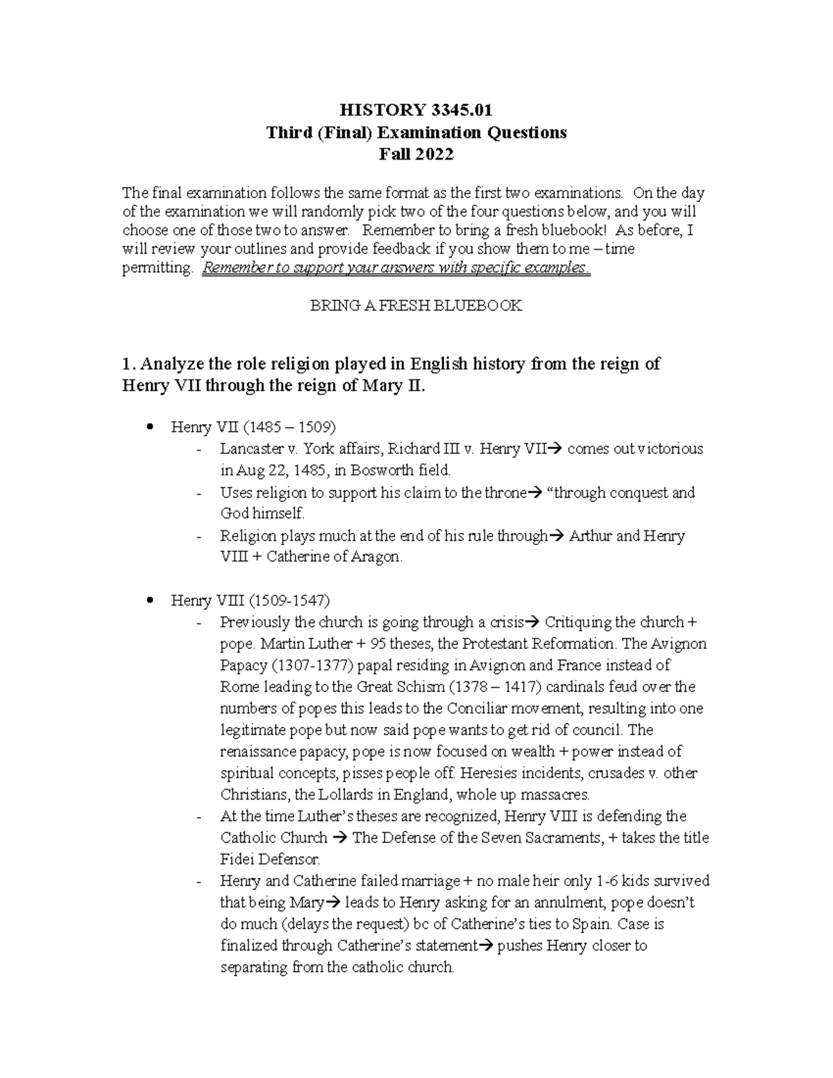 Final Questions - HISTORY 3345. Third (Final) Examination Questions ...