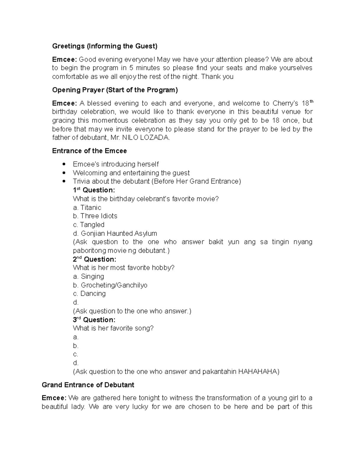 Greg-Script - GO GO GO - Greetings (Informing the Guest) Emcee: Good ...