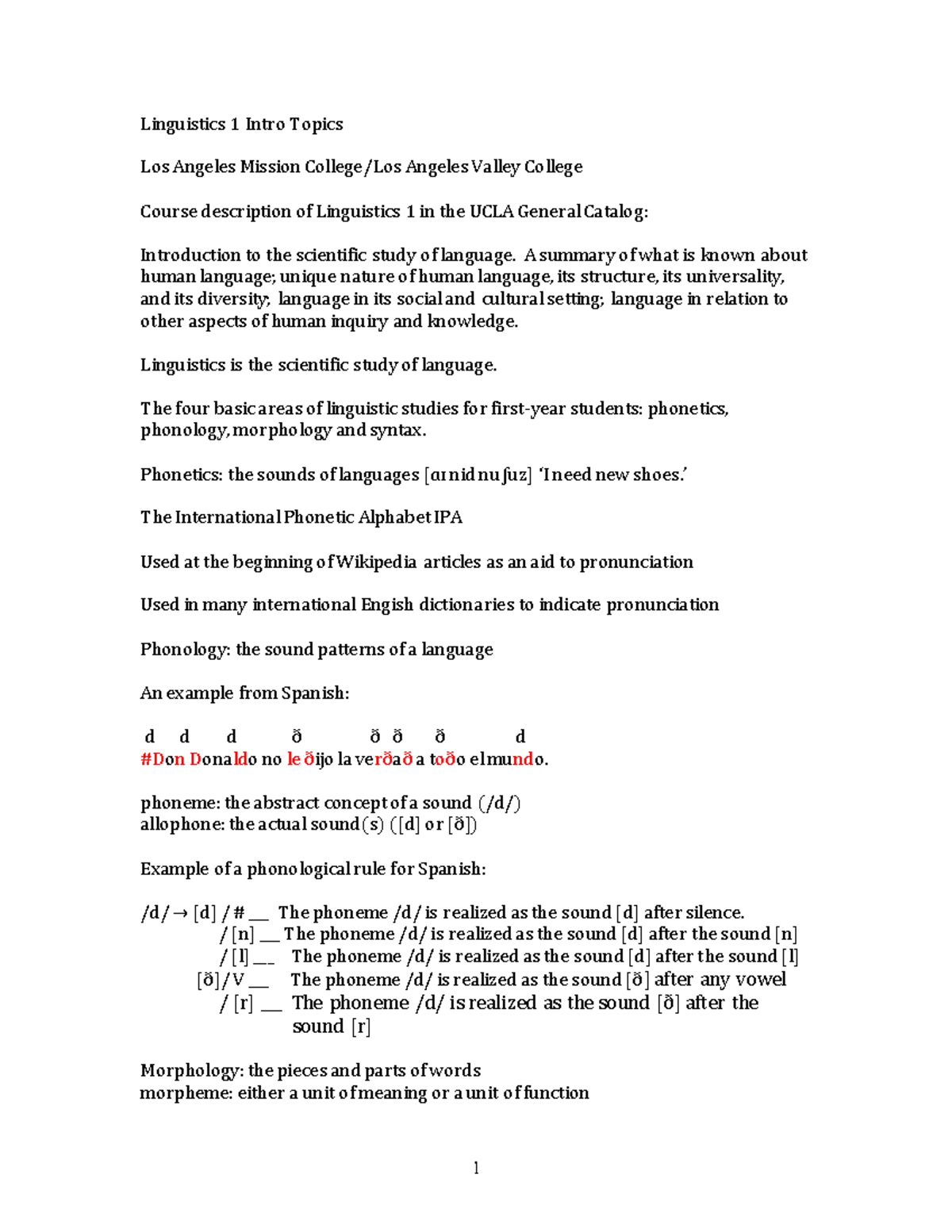 Intro topics - linguistics weekly notes and worksheets - Linguistics 1 ...