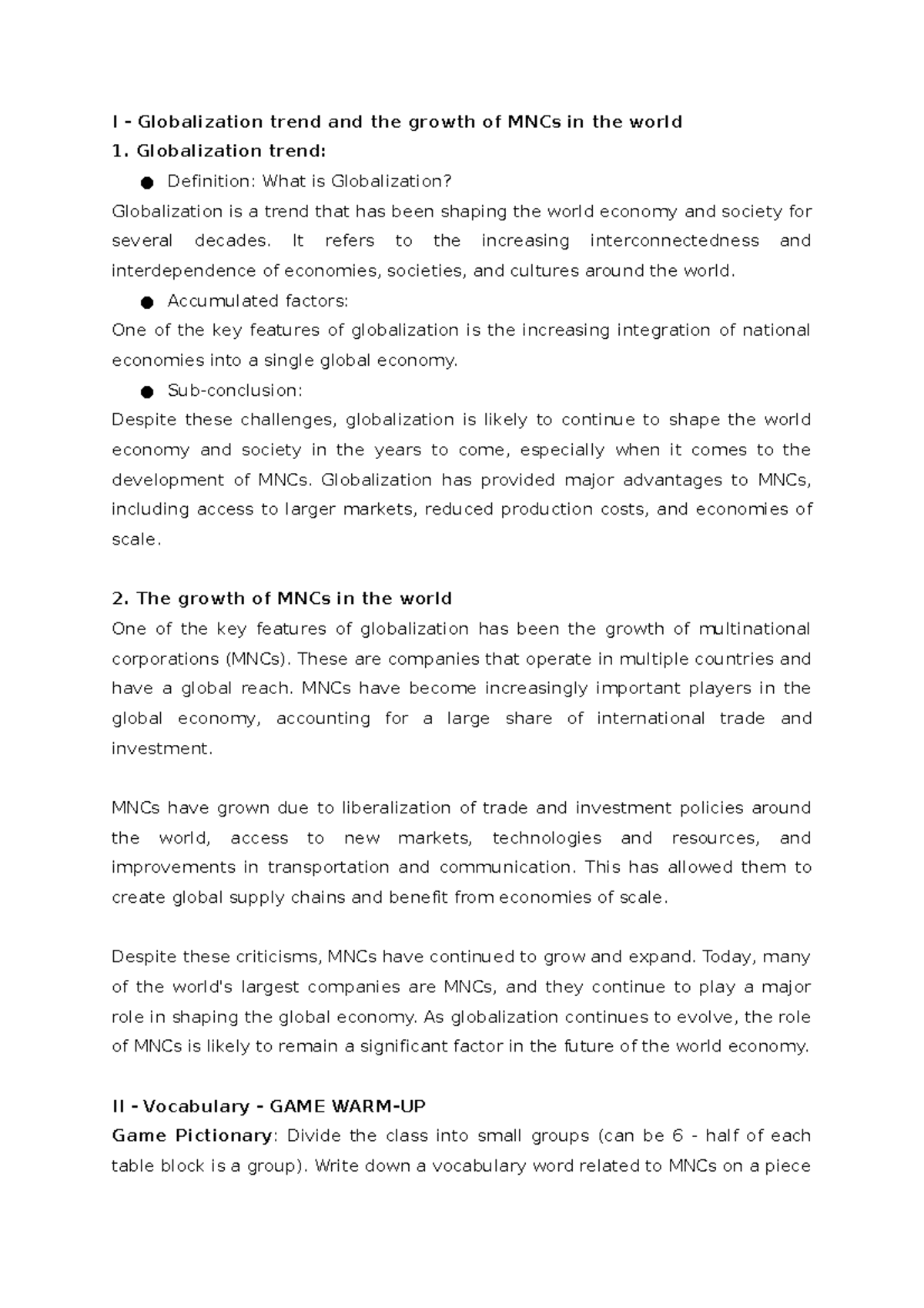 Draft- Content-MNCs - I - Globalization trend and the growth of MNCs in ...