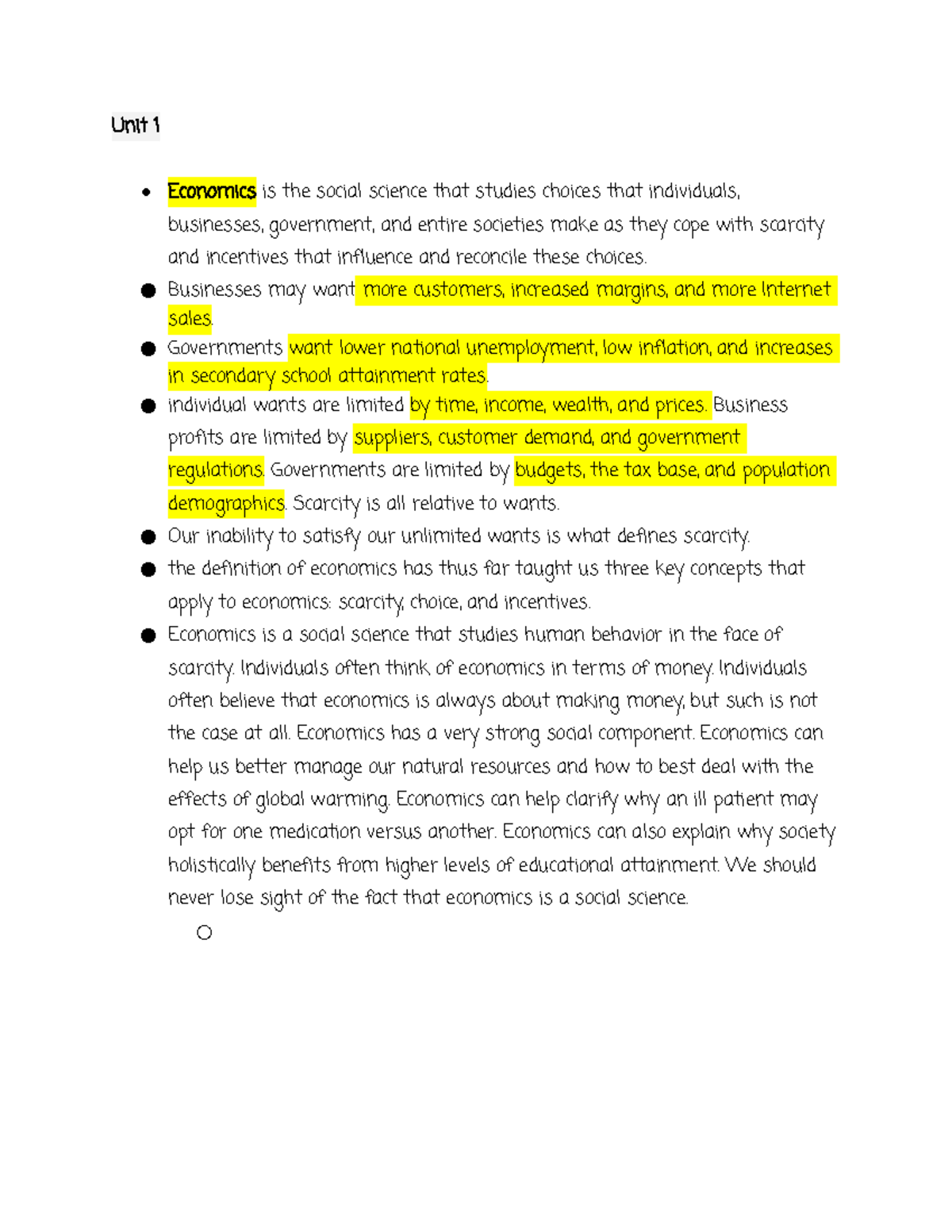 Econ Midterm Exam Review - Unit 1 Economics is the social science that ...
