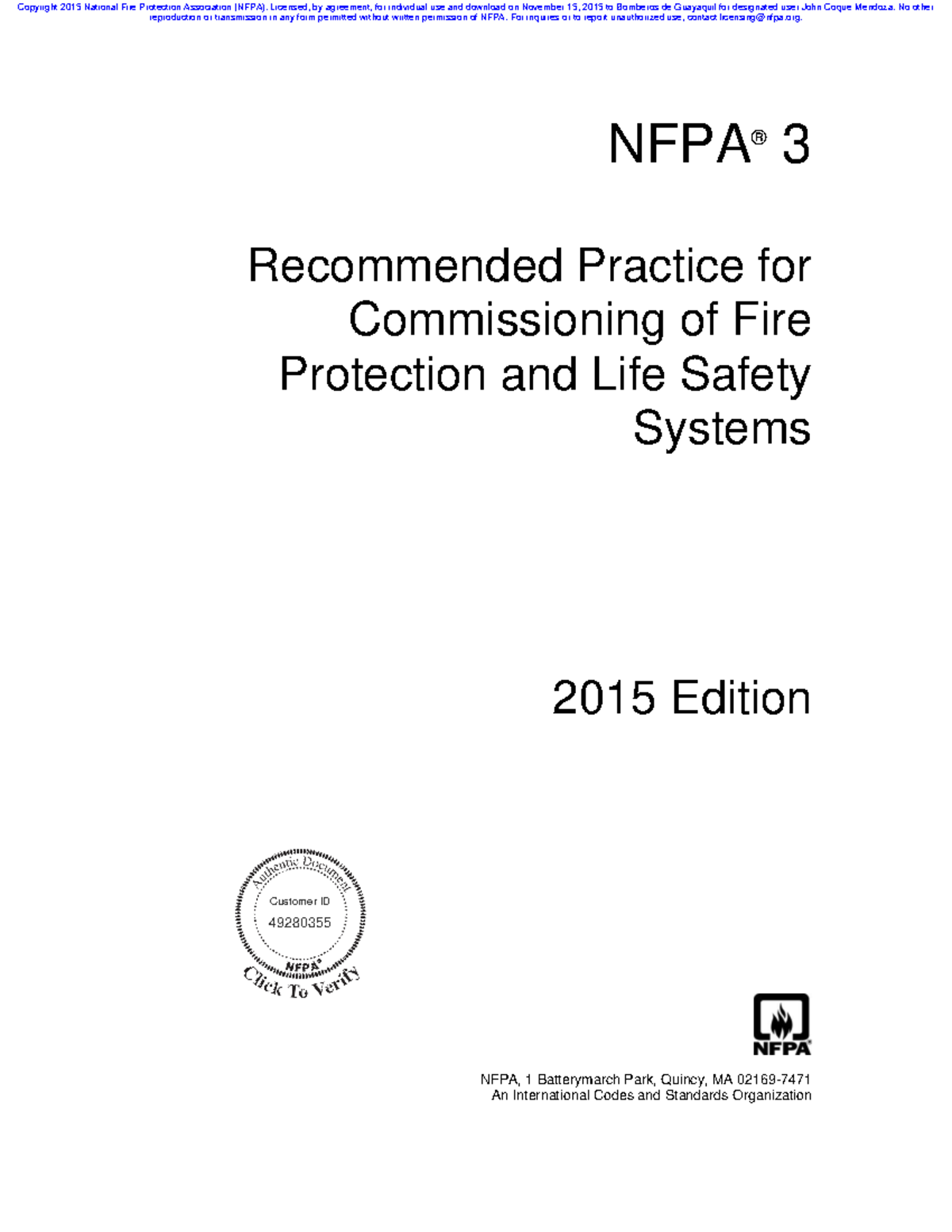 NFPA 3 (2015 ) Recommended Practice for Commissioning of Fire ...