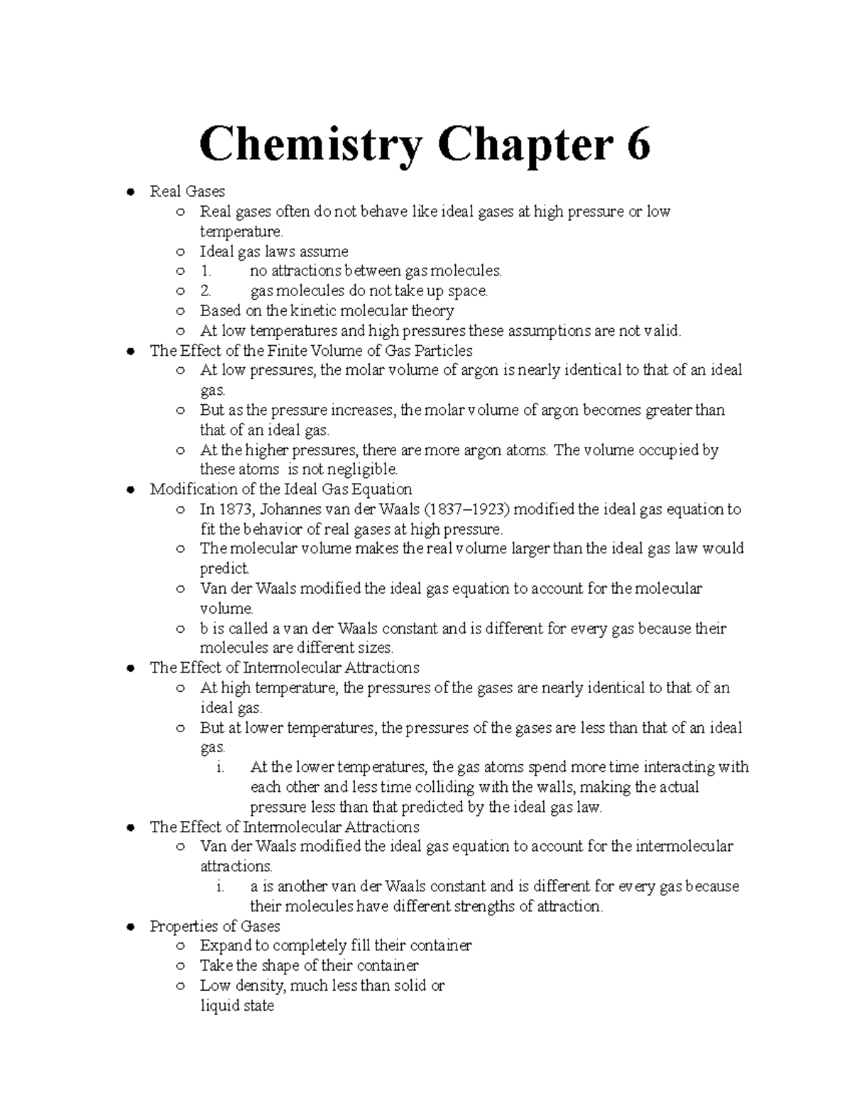 Chem notes chap 6 - Chemistry Chapter 6 Real Gases Real gases often do ...