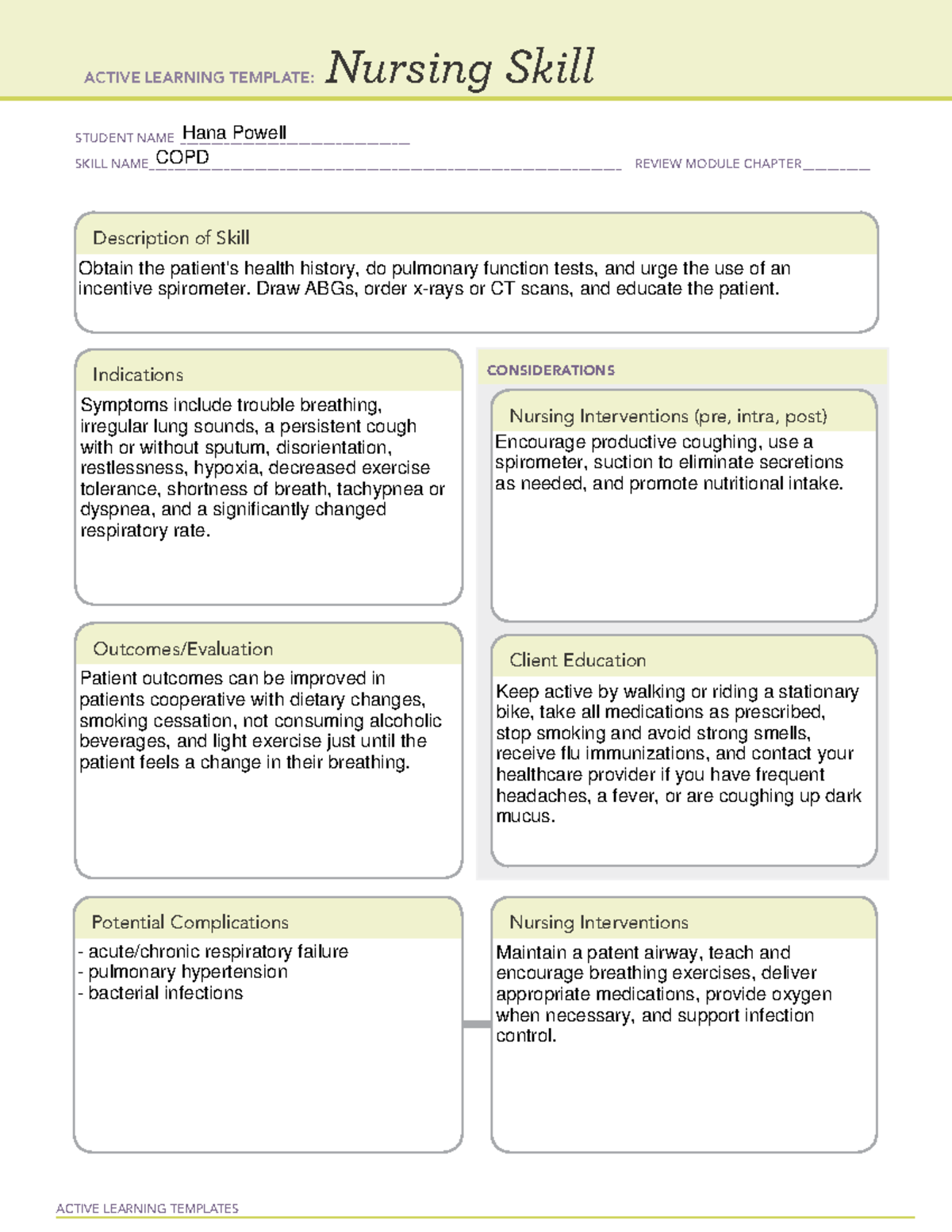 COPD skills templete - VN201 - ACTIVE LEARNING TEMPLATES Nursing Skill ...