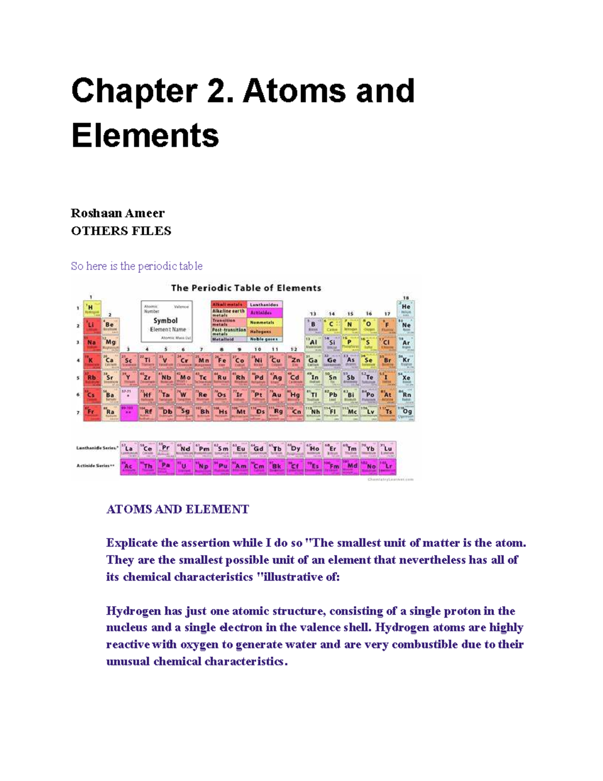 Other Files - 02 - Chapter 2 - Chapter 2. Atoms and Elements Roshaan ...