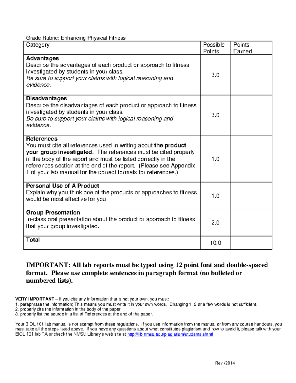 Enhancing Physical Fitness grade rubric 6e - Grade Rubric: Enhancing ...