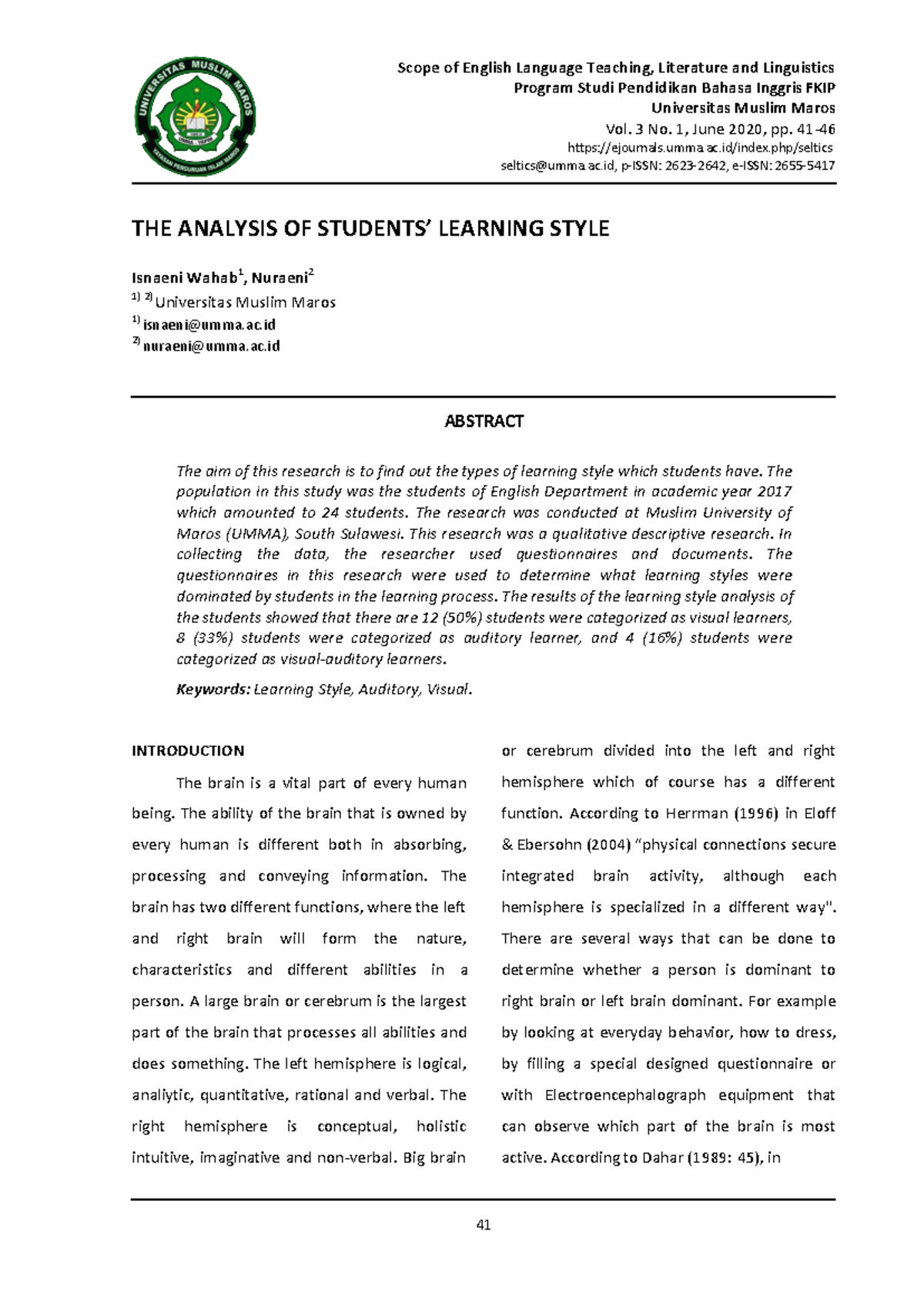 -learning styles article - Scope of English Language Teaching ...