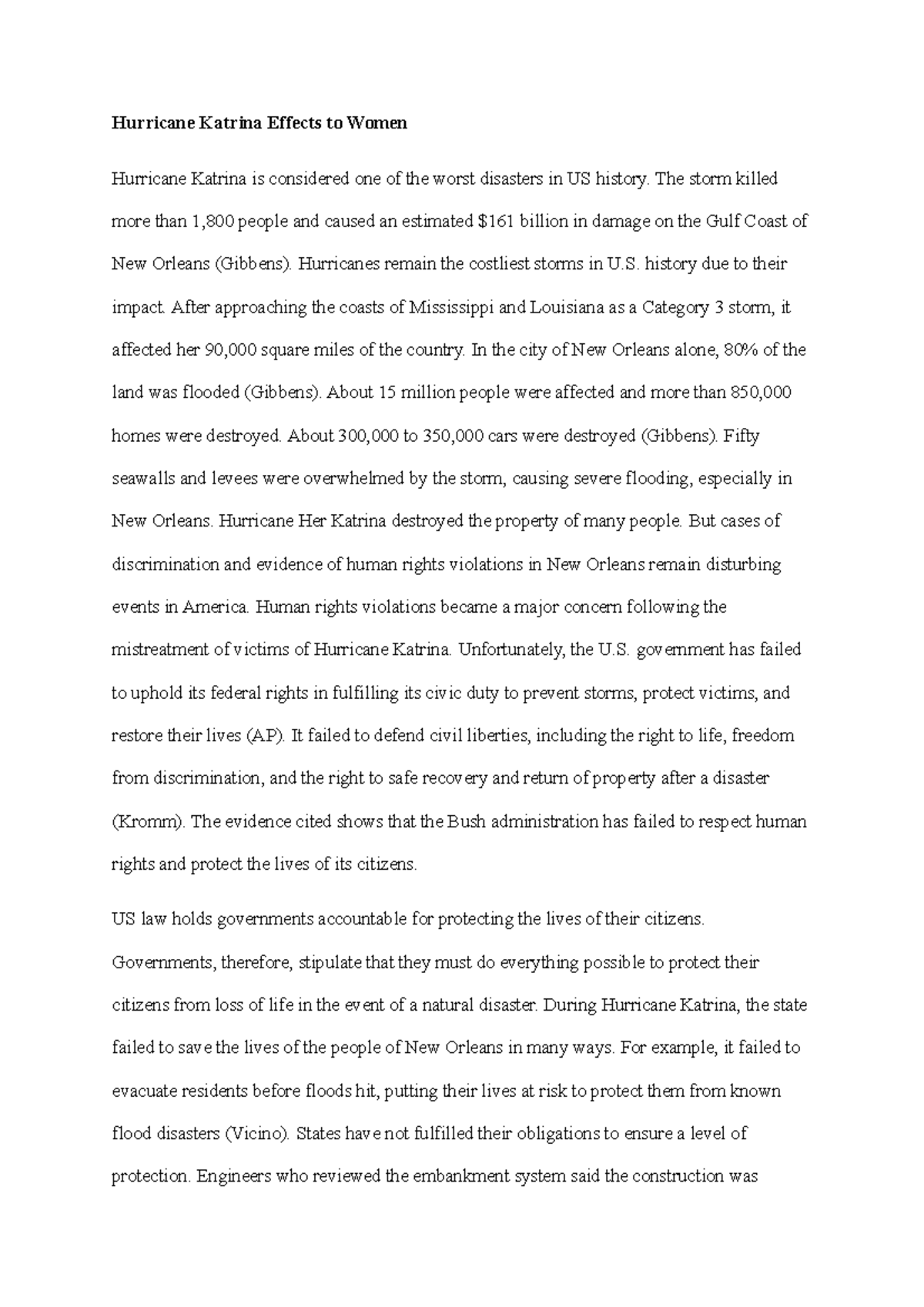 Hurricane Katrina Effects to Women - Hurricane Katrina Effects to Women ...