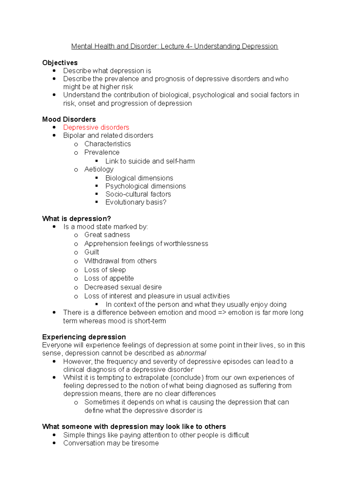 Lecture 4 - Depression - Mental Health and Disorder: Lecture 4 ...