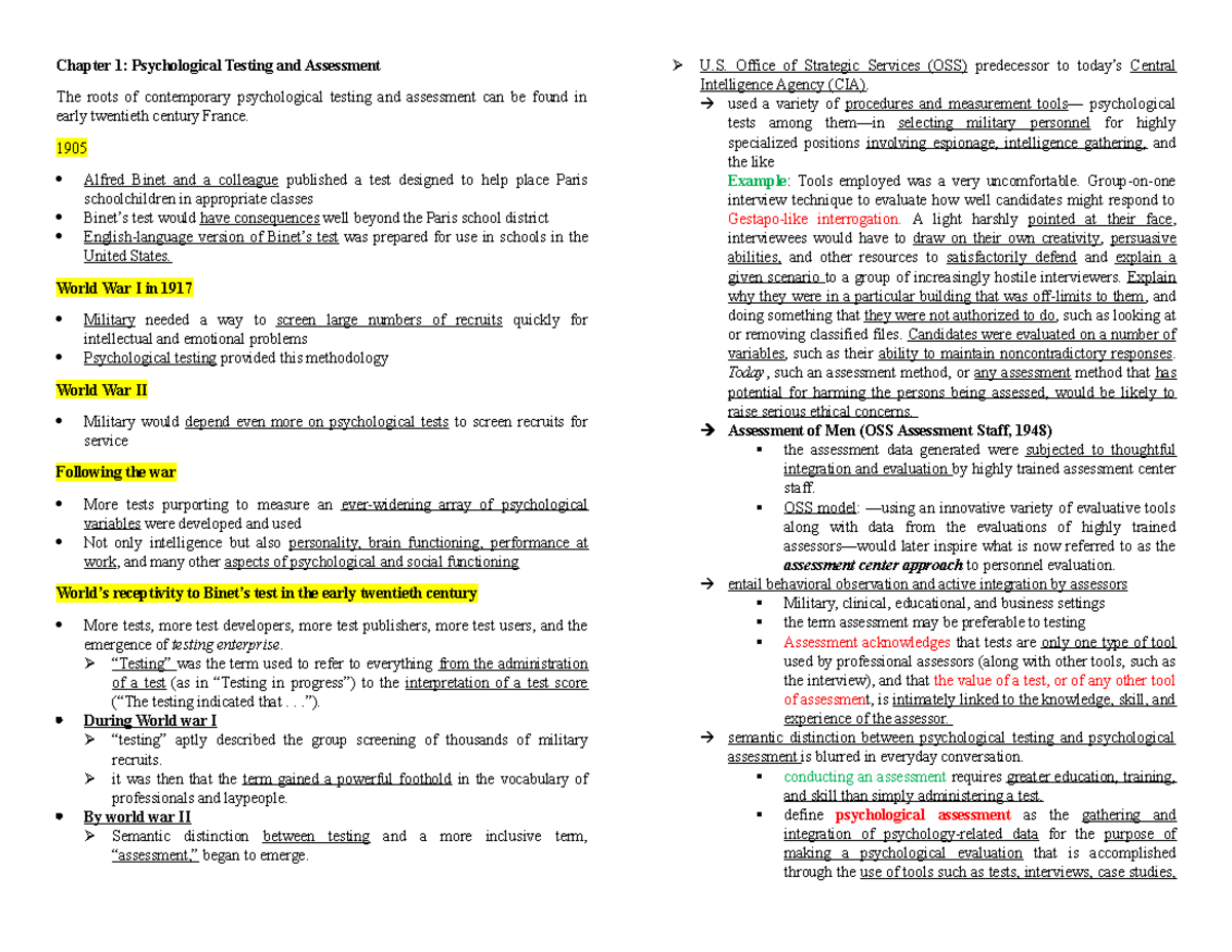 Chapter 1 - ....... - Chapter 1: Psychological Testing and Assessment ...