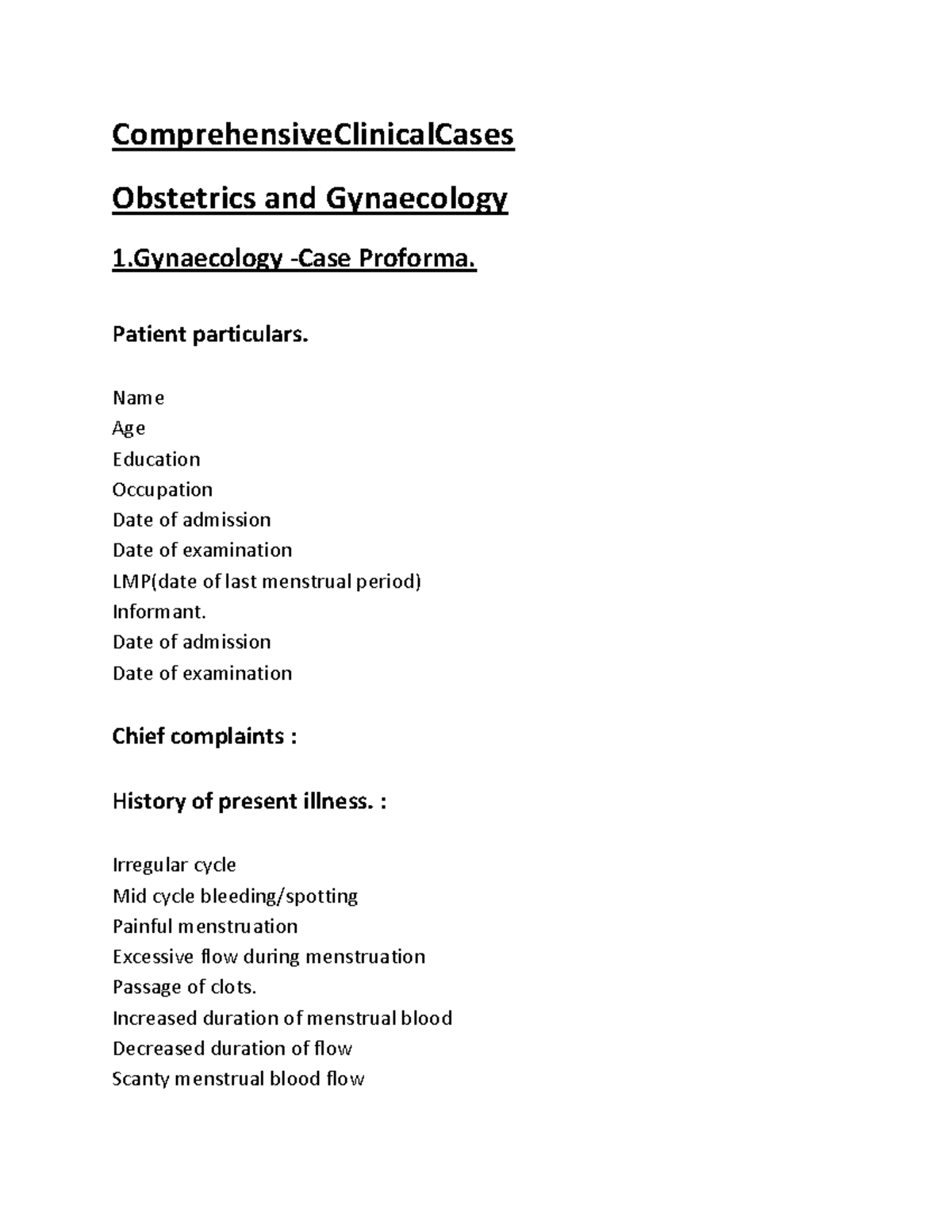 Obstetrics AND Gynaecology CASE Proforma - ComprehensiveClinicalCases Obstetrics and Gynaecology ...
