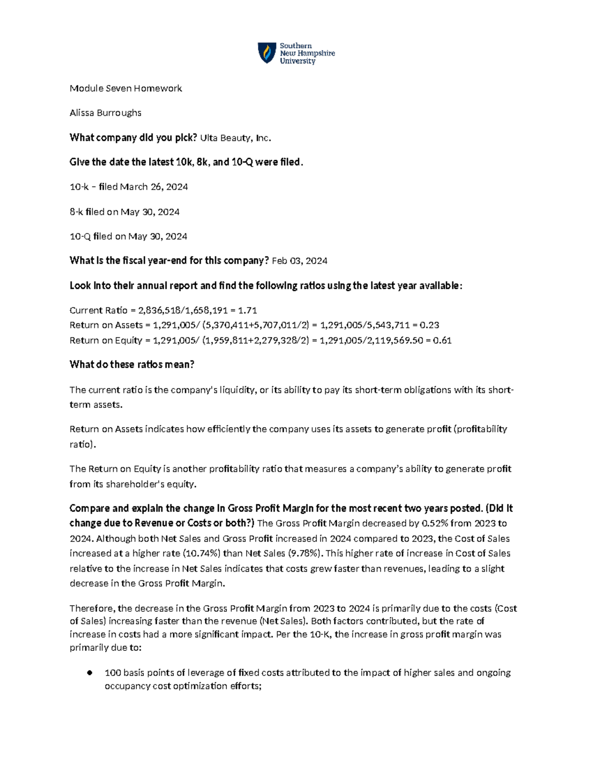 Acc 340 Module Seven Homework Module Seven Homework Alissa Burroughs