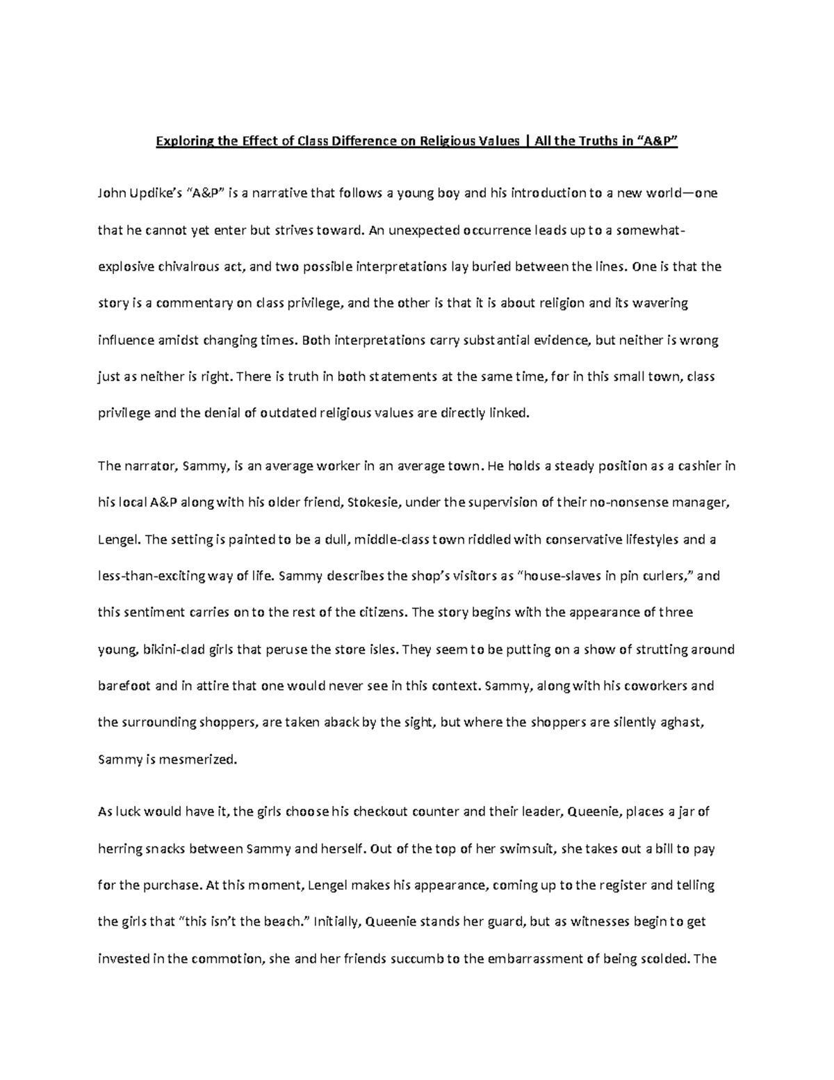 John Updike's A&P - Short Story Summary and Idea Analysis - Exploring ...